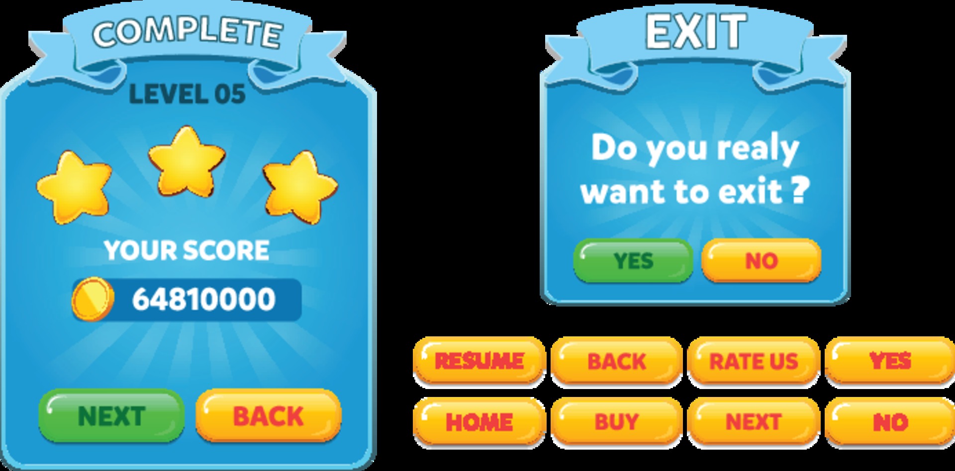 Level selection game menu scene with buttons loading bar and stars Pro ...