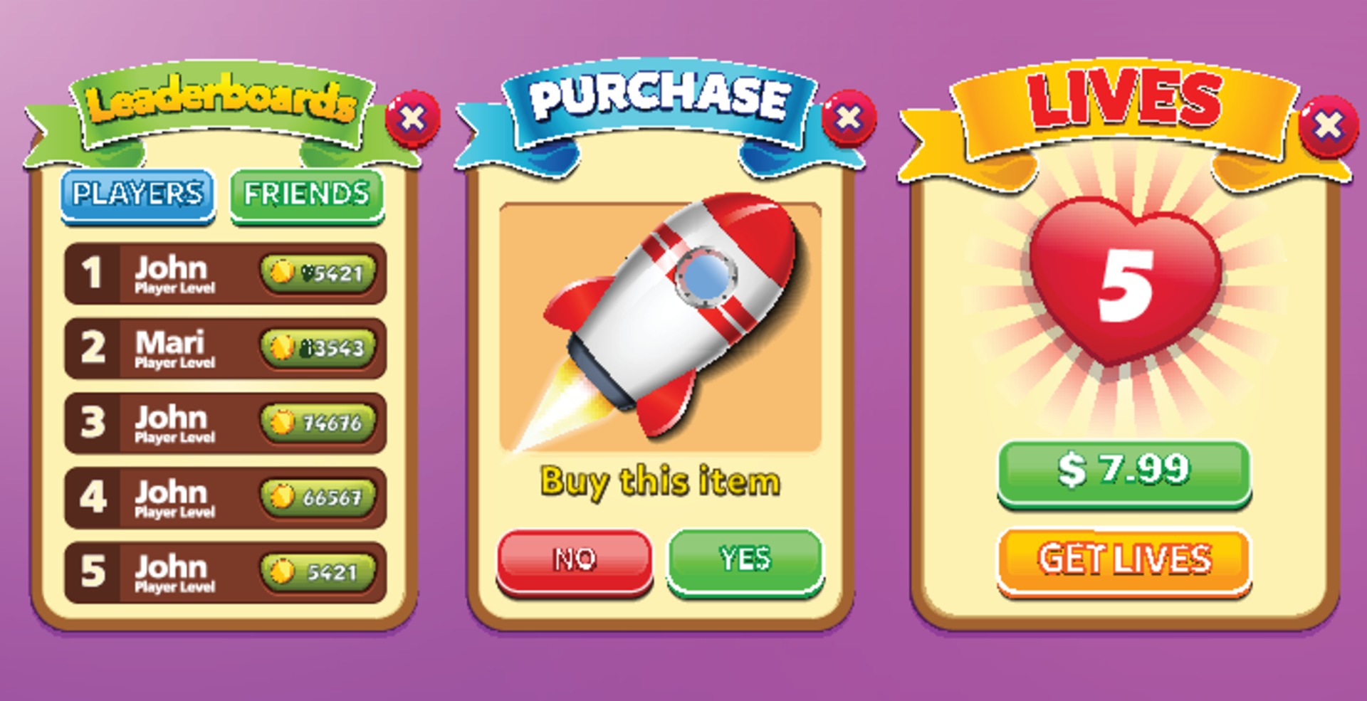 Level selection game menu scene with buttons loading bar and stars Pro ...