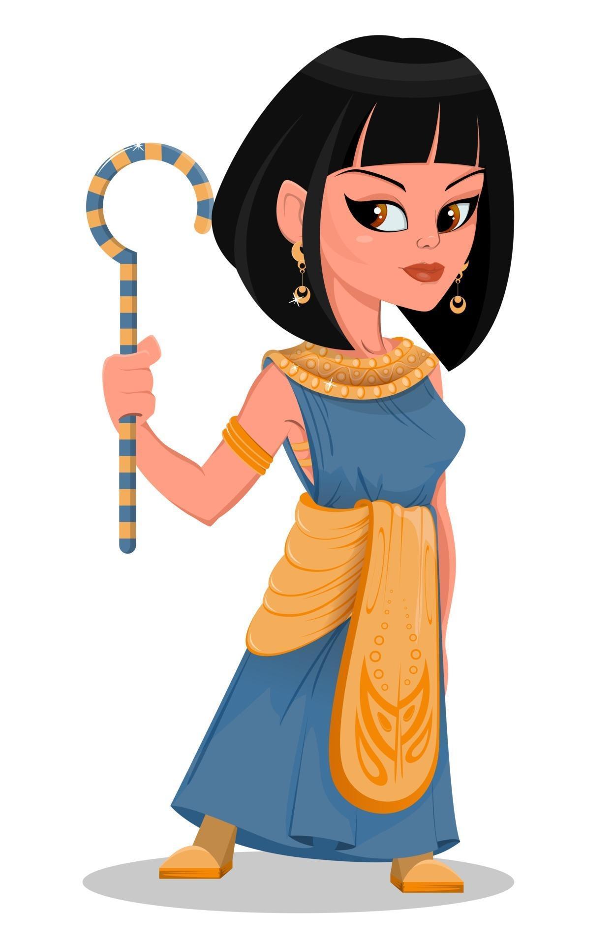 Cleopatra Beautiful Cartoon Egypt Queen In Golden Dress And With Crook
