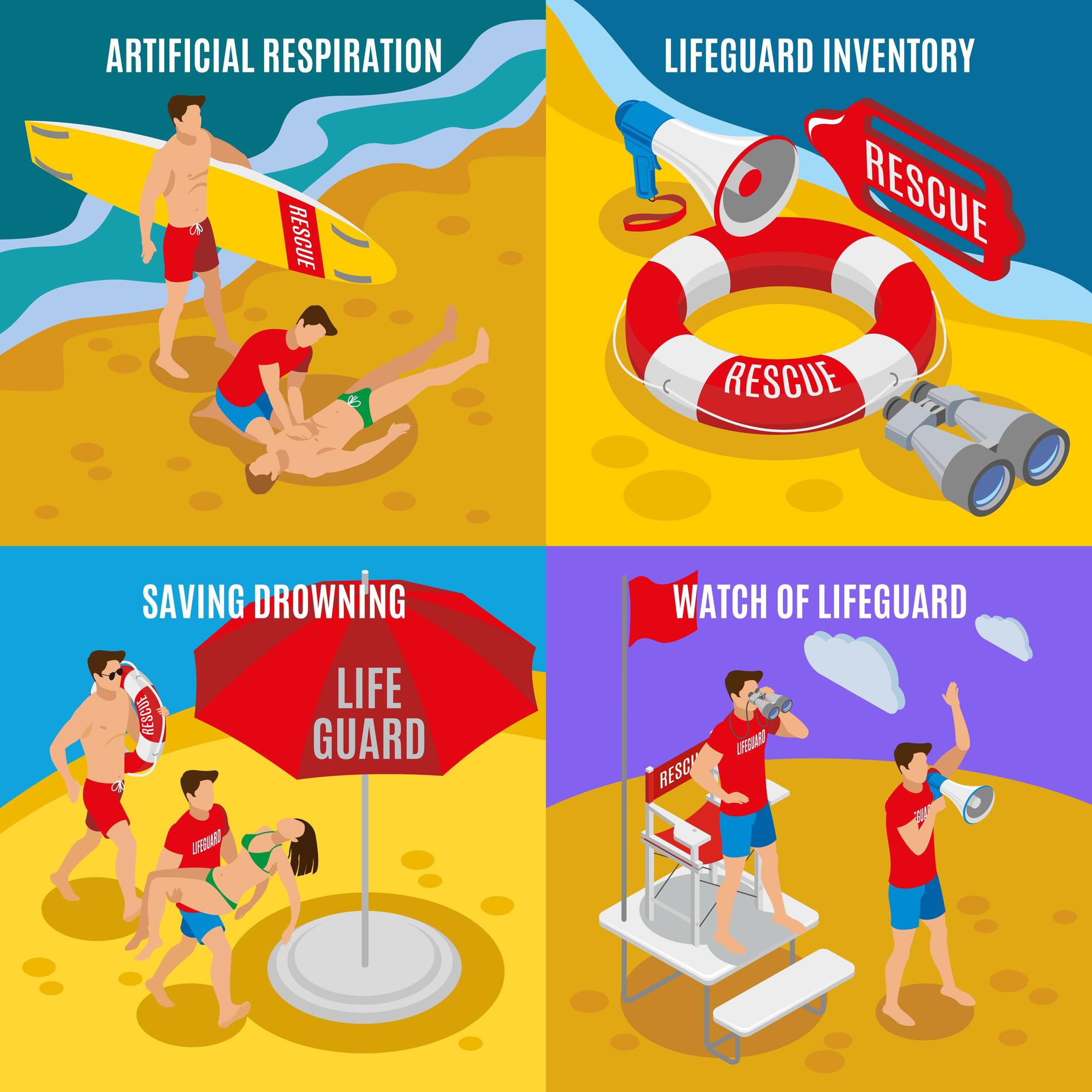 Beach Lifeguards 2x2 Design Concept Vector Illustration 2415574 Vector ...