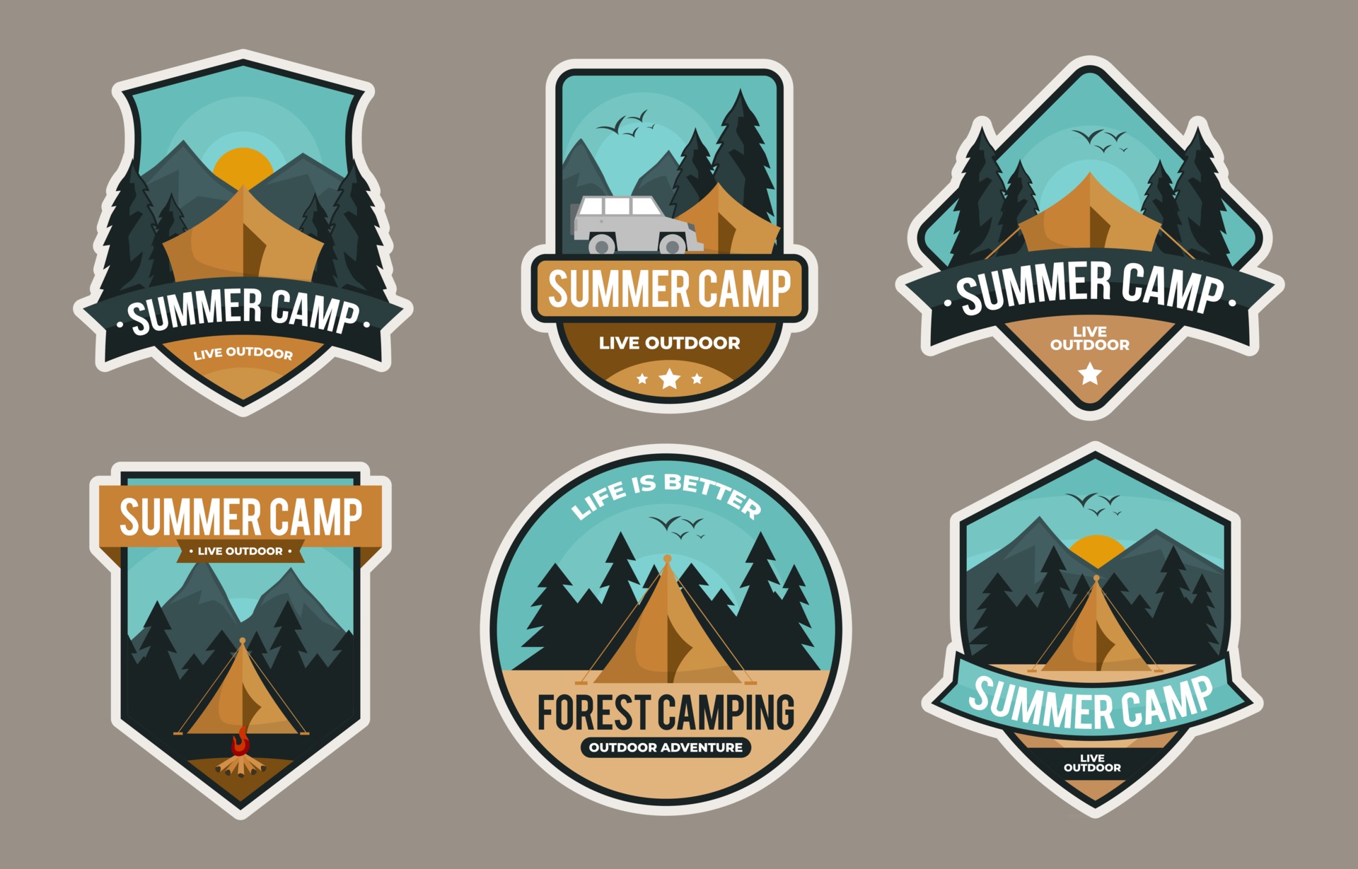 Summer Camp Badges Collection 2420631 Vector Art At Vecteezy