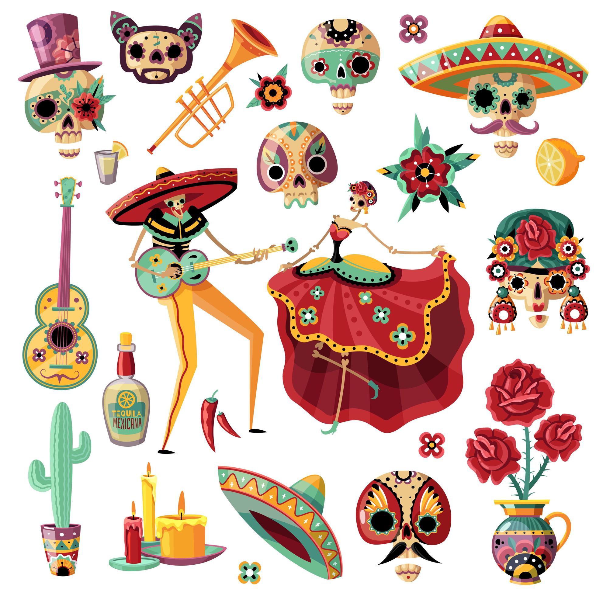 Mexican Day Of Dead Set Vector Illustration 2422801 Vector Art At Vecteezy