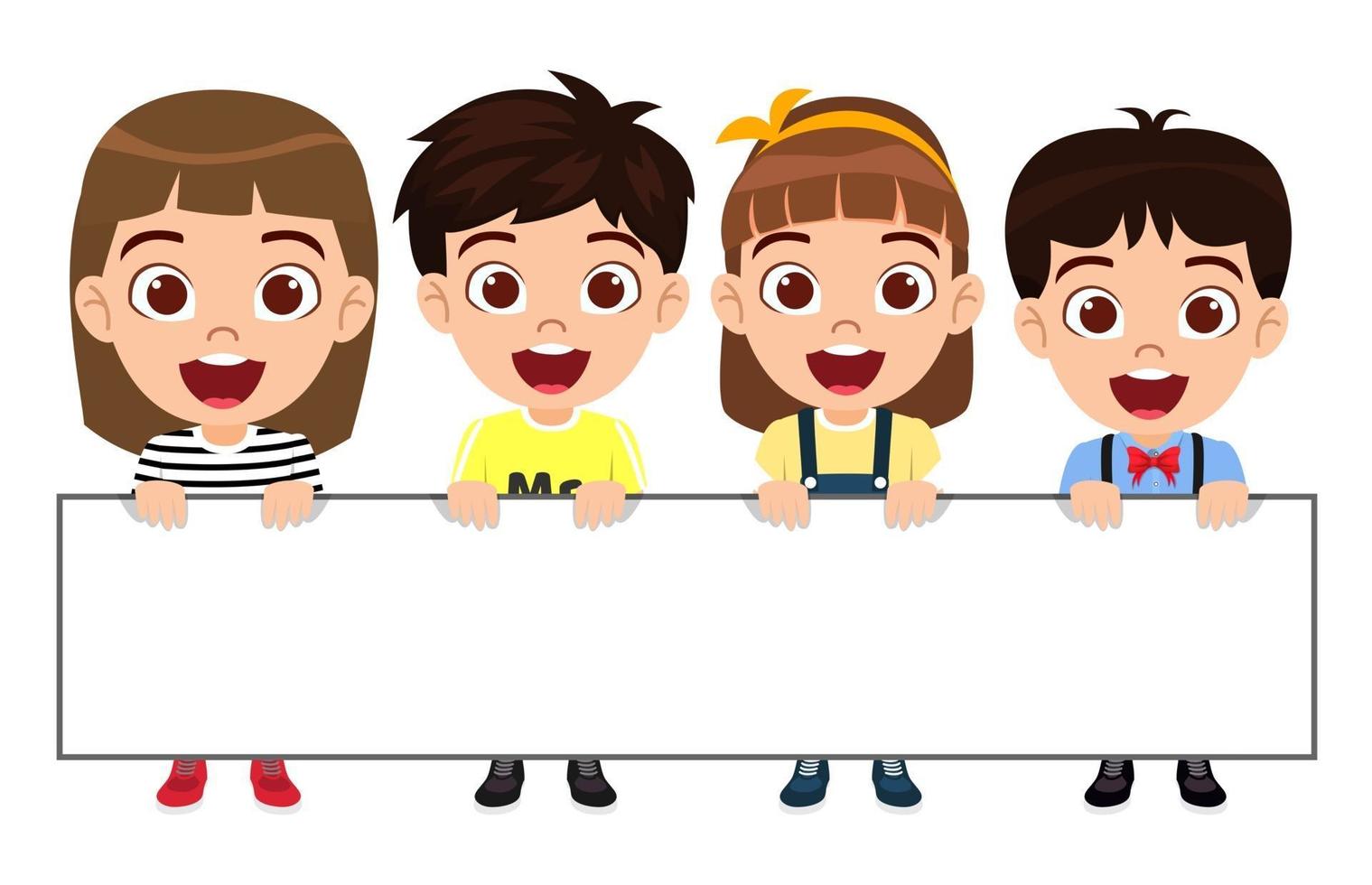 feliz lindo niño niños y niñas personaje de pie juntos sosteniendo un ... feliz lindo niño niños y niñas personaje de pie juntos sosteniendo un ...
