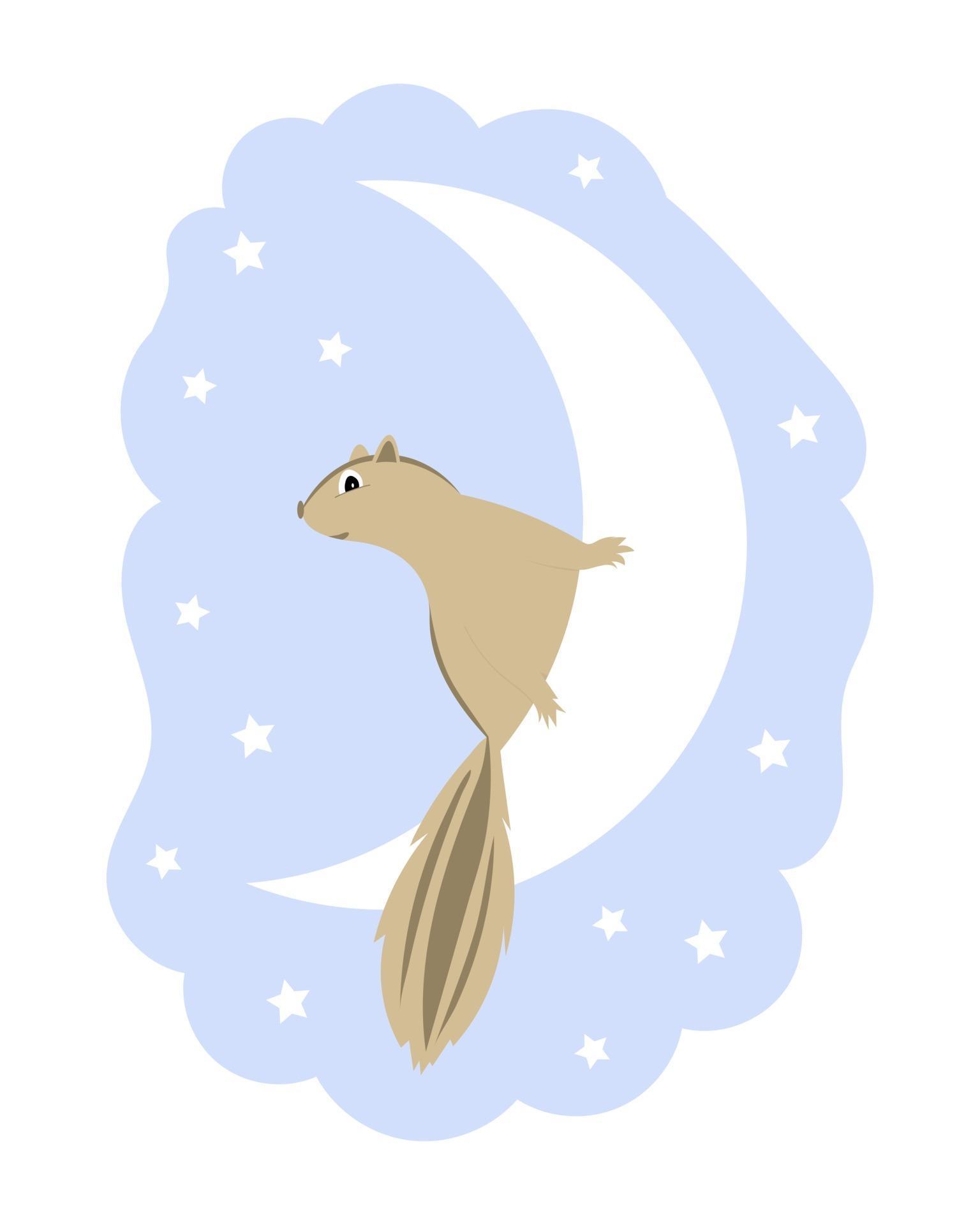 Una Linda Ardilla Está Sentada En La Luna Entre La Ilustración De Vector De Concepto De