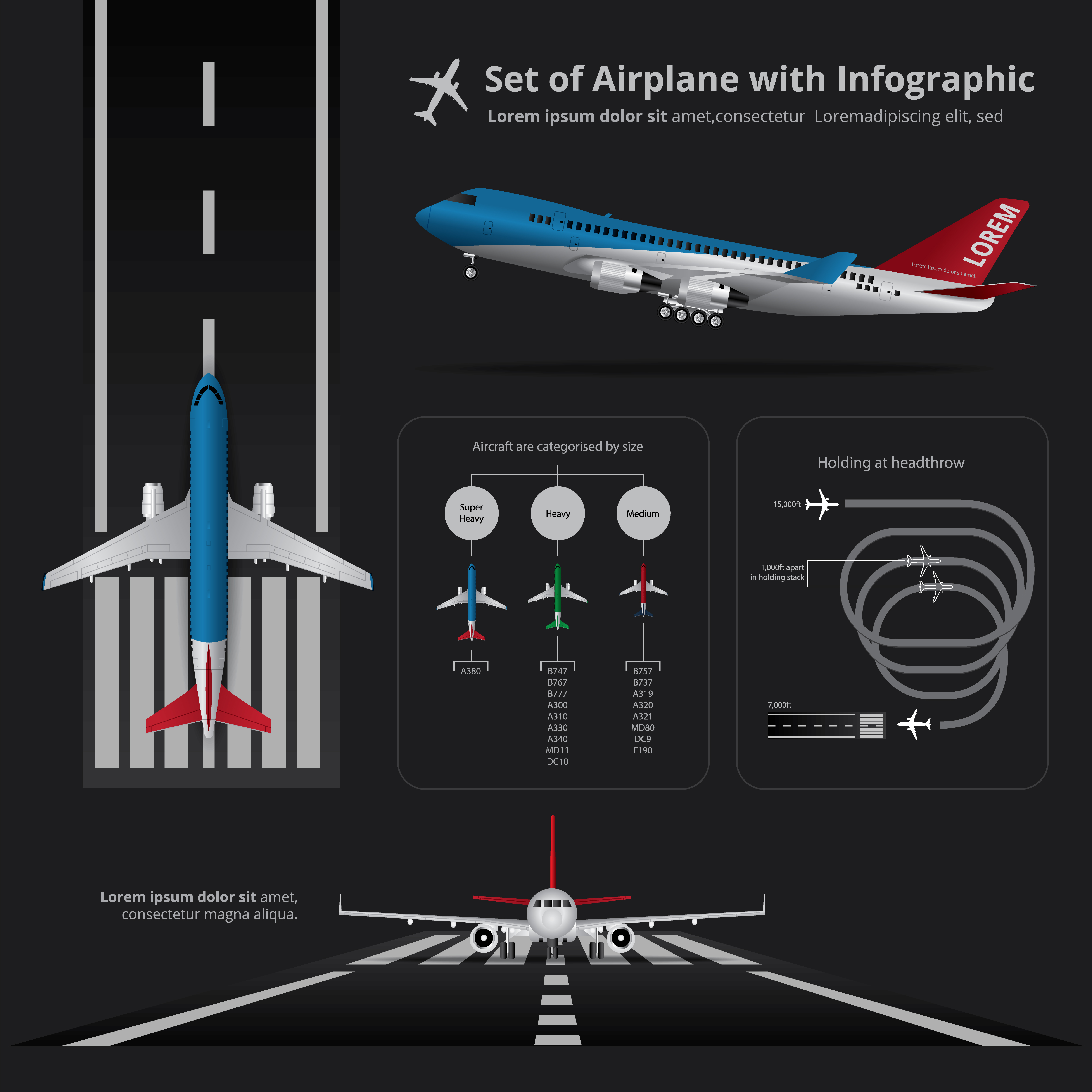 Set of Airplane Landing Infographic Isolated Vector Illustration ...