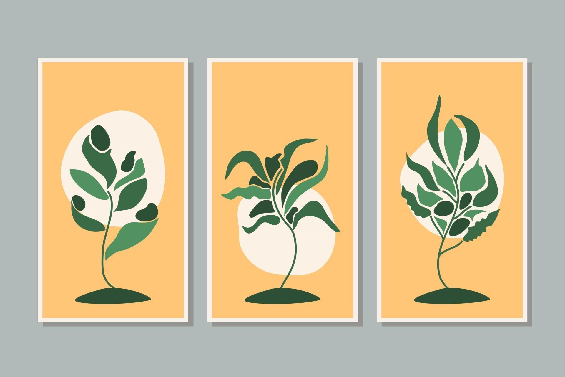 Botanical wall art vector set Foliage line art drawing with abstract ... Botanical wall art vector set Foliage line art drawing with abstract ...