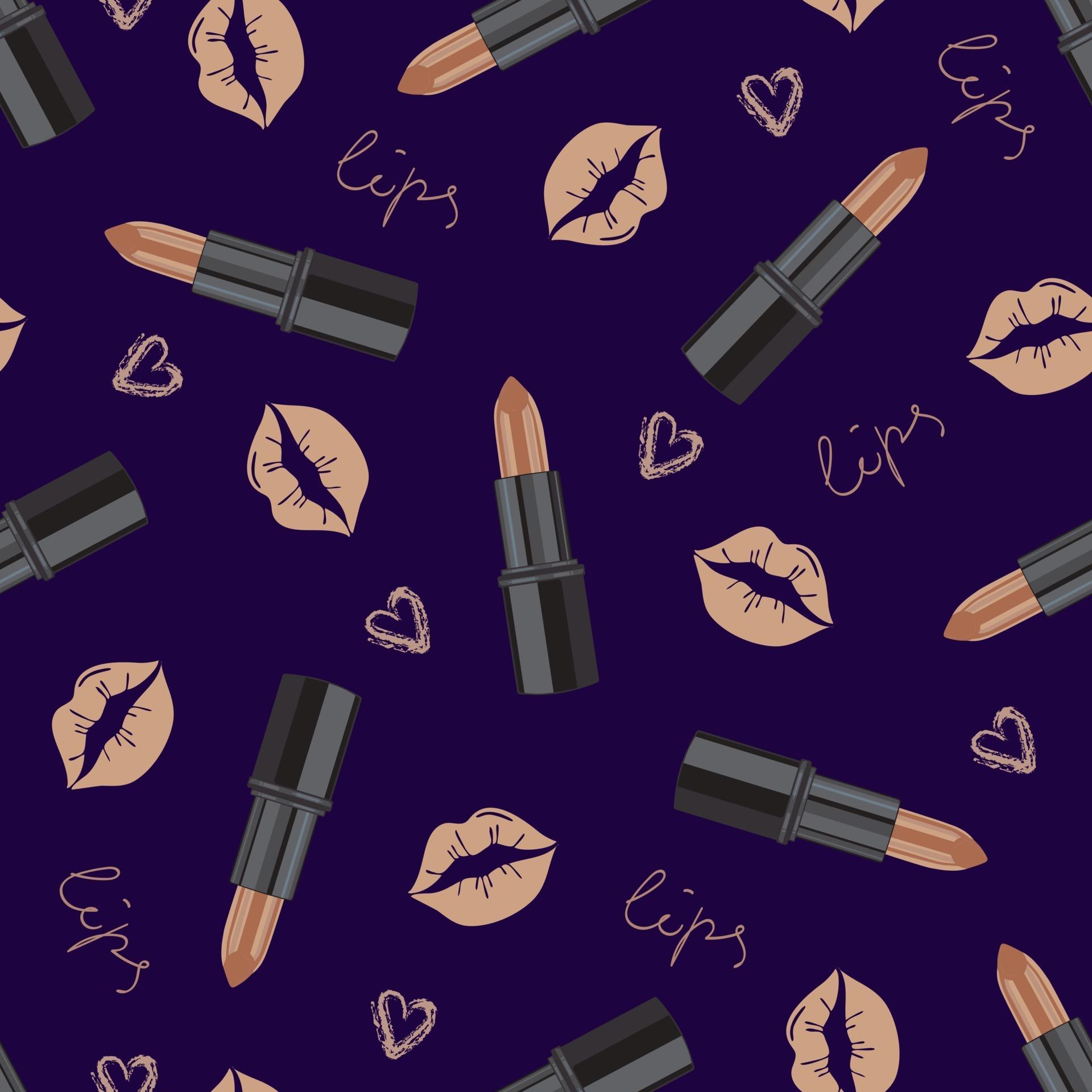 Glamorous Fashion Seamless Pattern With Lipstick And Kisses In Cool Silver Tones Cosmetic