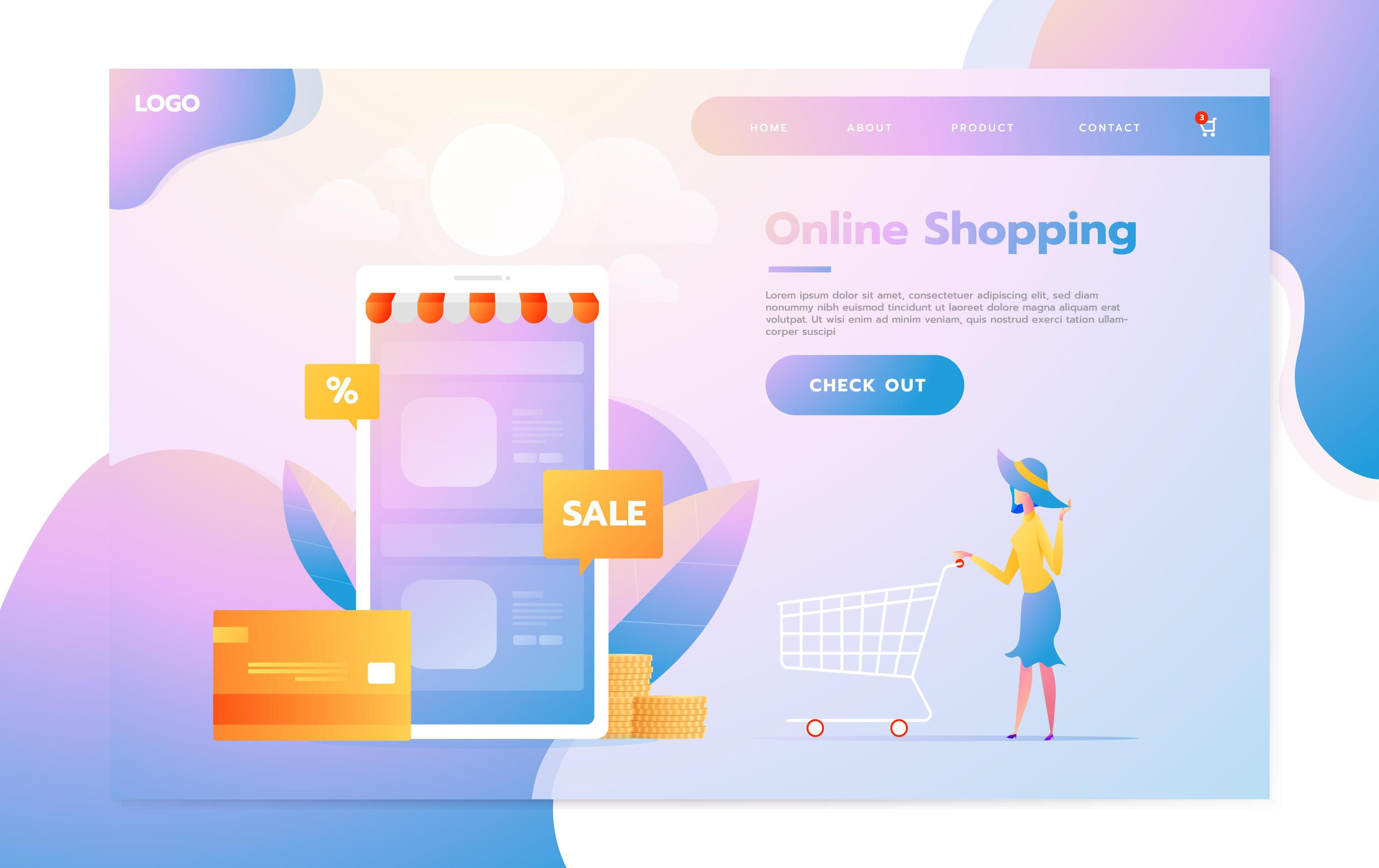 Plantilla De Página De Destino De Compras En Línea Concepto De Diseño Plano Moderno De Diseño