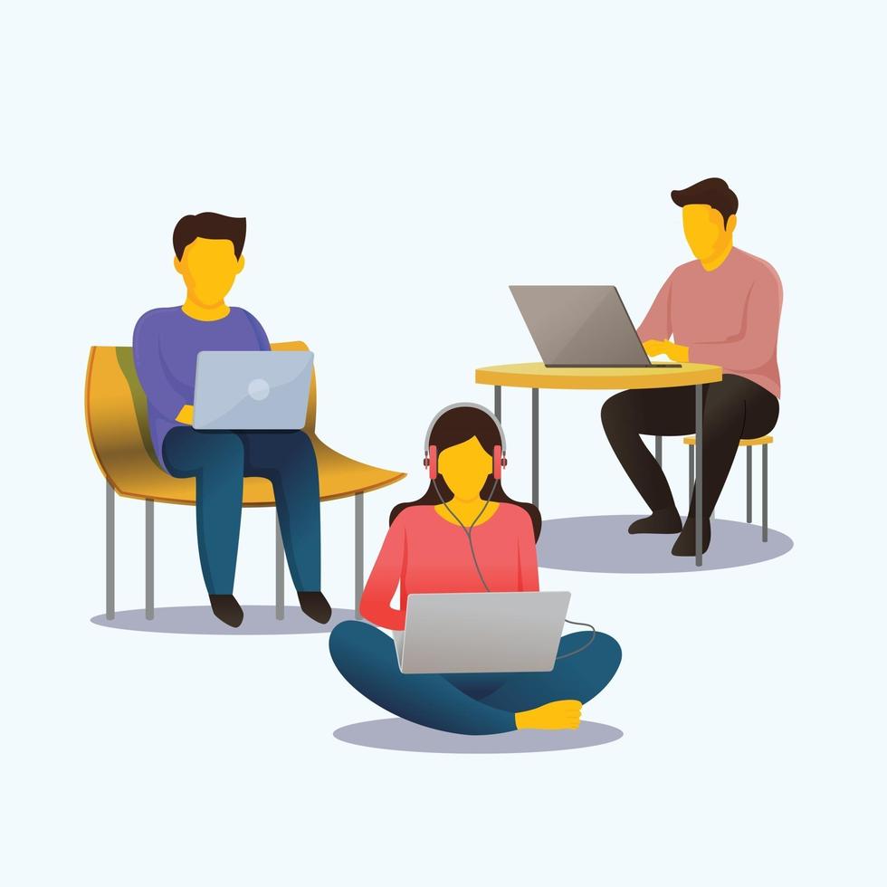 Set of people are using laptop vector illustration 2466957 Vector Art ...