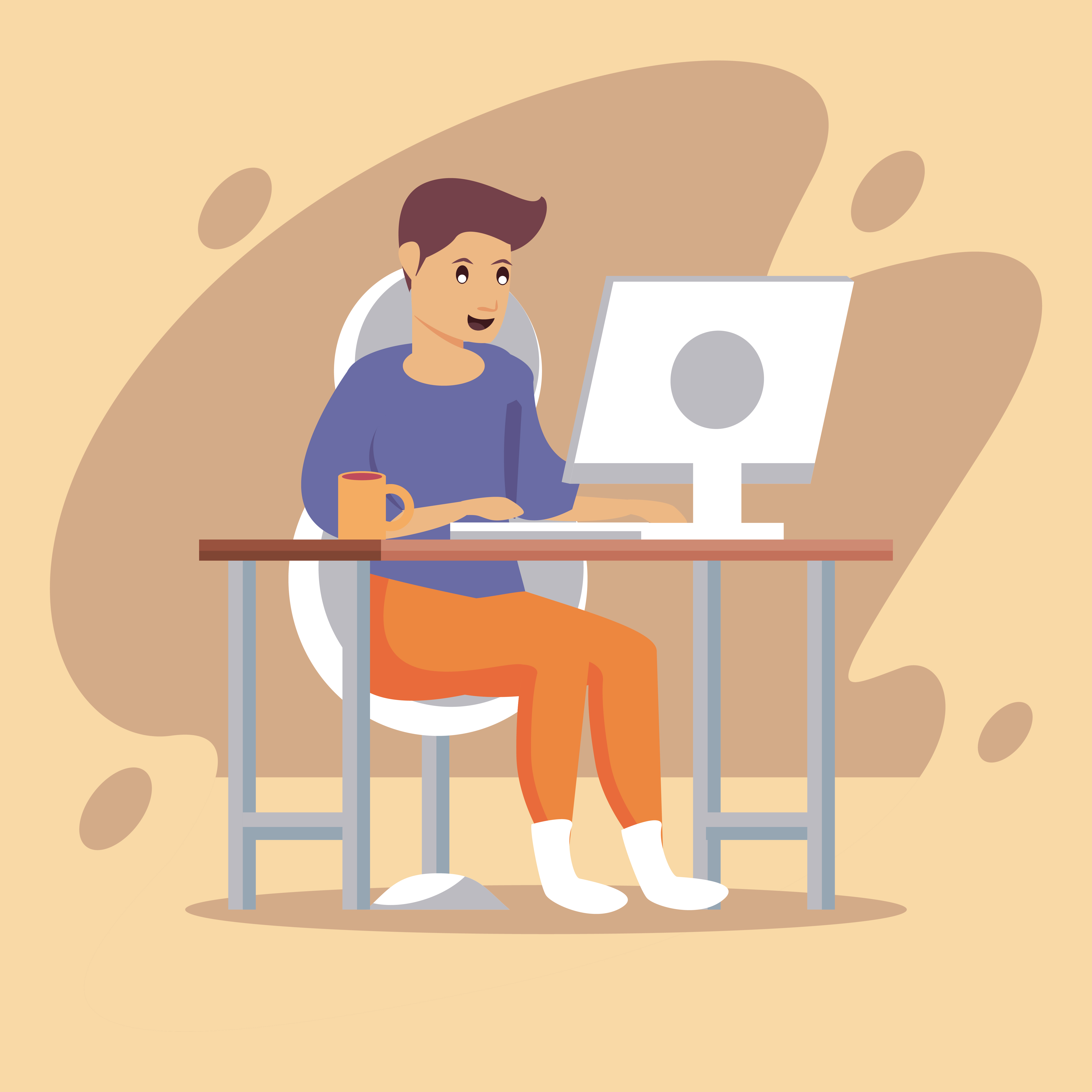 man using desktop work at home 2470559 Vector Art at Vecteezy