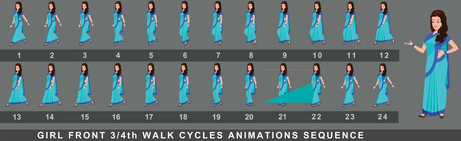 Girl Character Walk Cycle Animation Sequence 2471502 Vector Art at Vecteezy