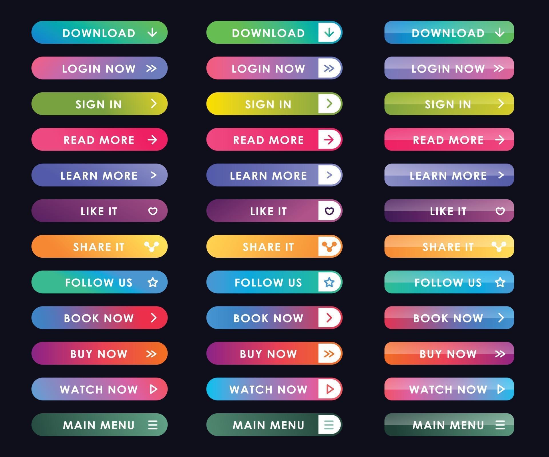 Button set modern trendy gradient style for website ui and mobile app 2474041 Vector Art at Vecteezy