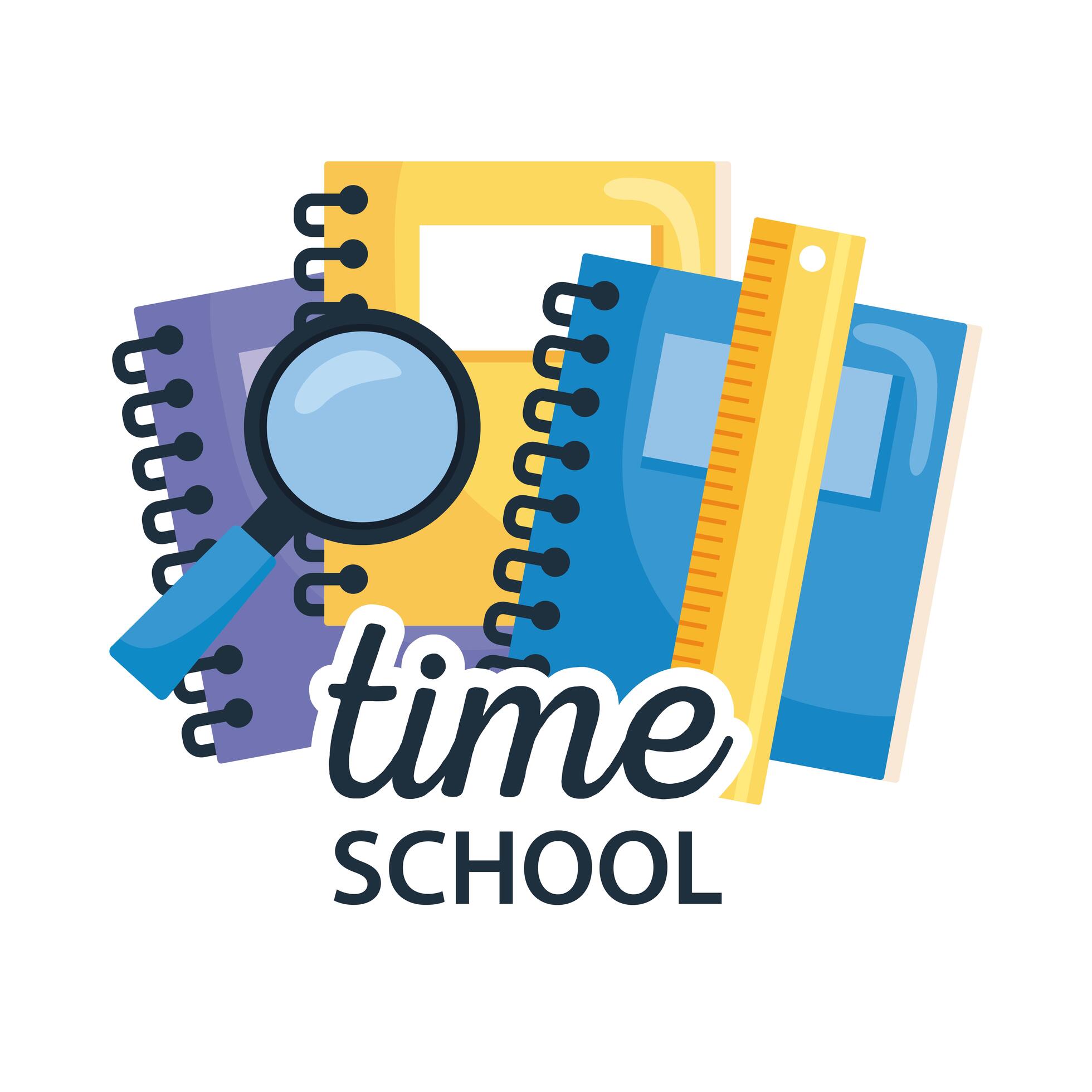 back to school lettering with notebooks ruler and magnifying glass ...