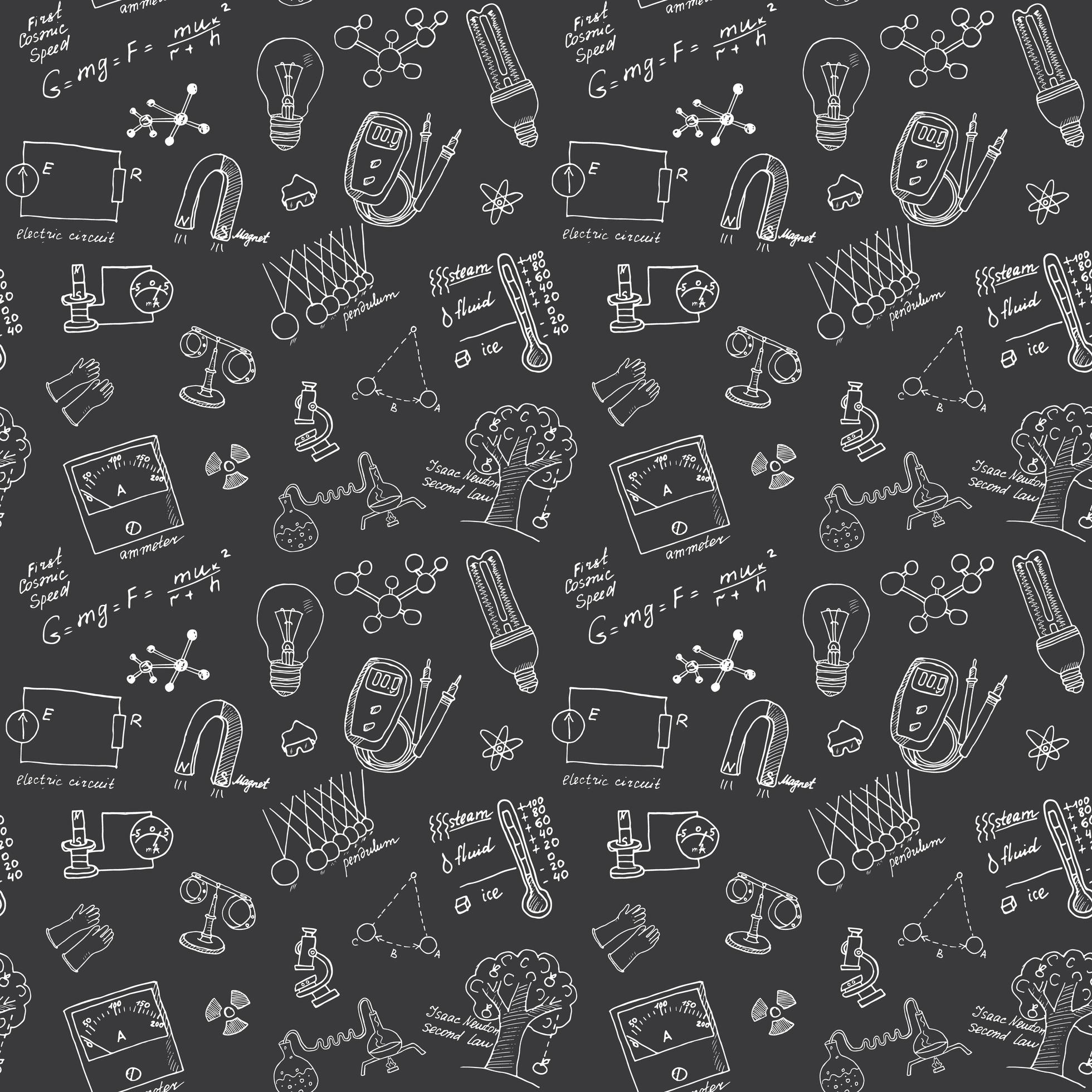 Physics and sciense seamless pattern with sketch elements Hand Drawn ...