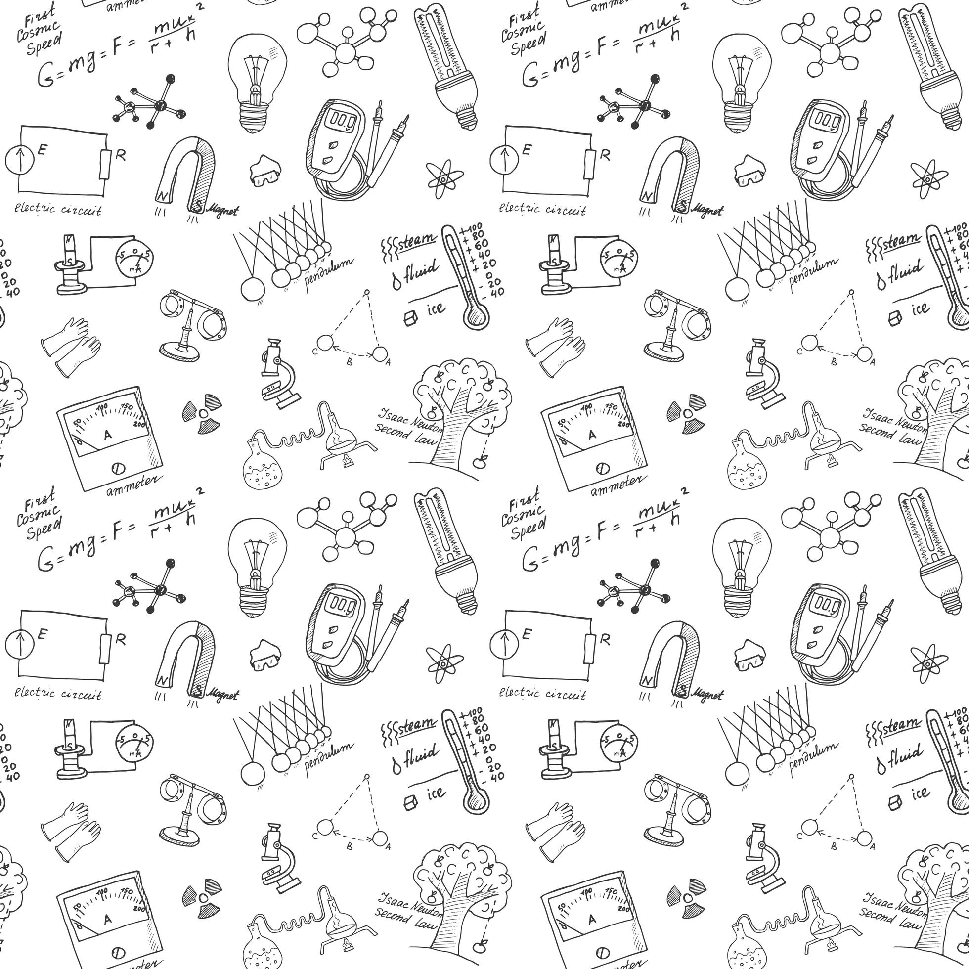 Physics and sciense seamless pattern with sketch elements Hand Drawn ...