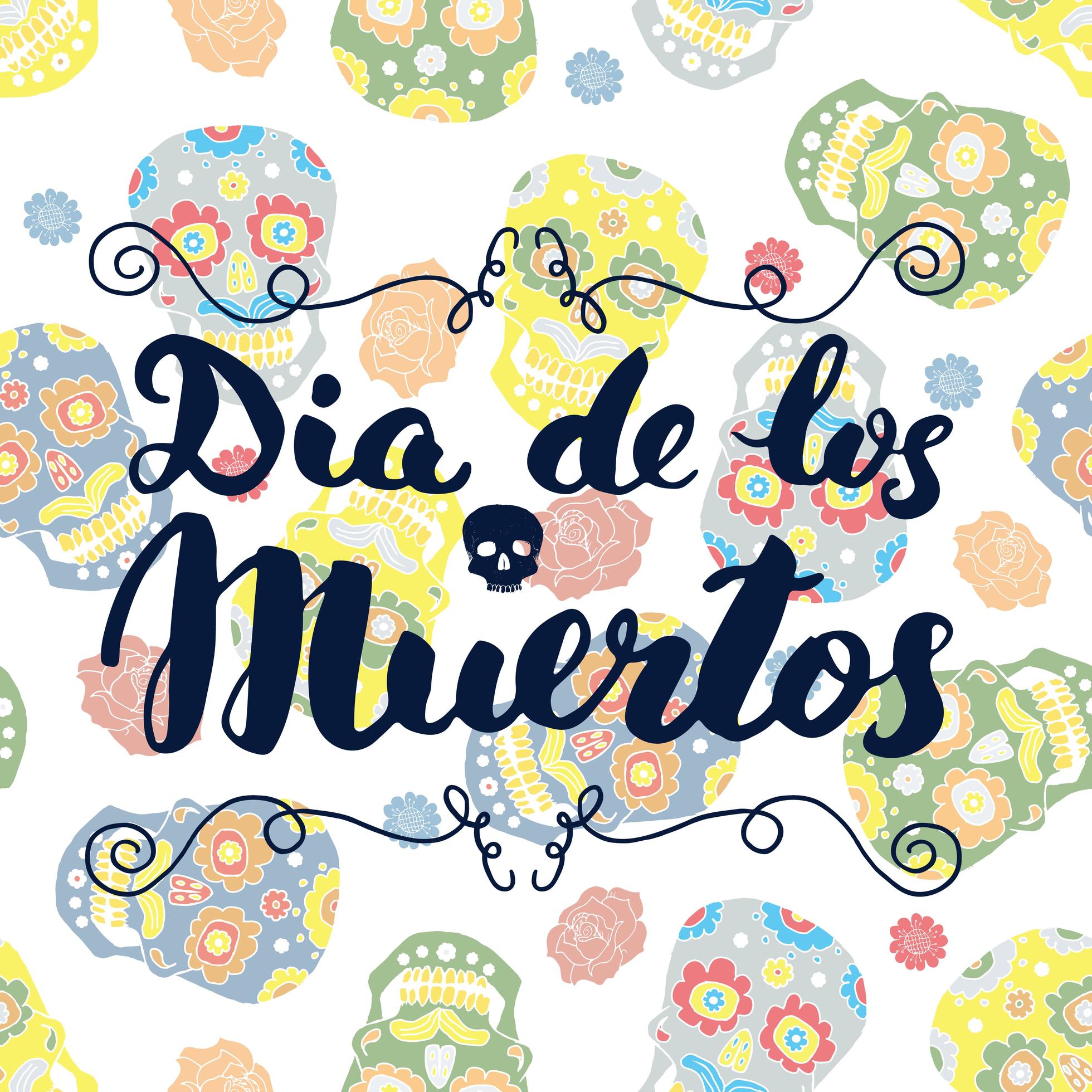 Day Of The Dead Lettering Quote On Handdrawn Sugar Skulls And Roses day-of-the-dead-lettering-quote-on-handdrawn-sugar-skulls-and-roses