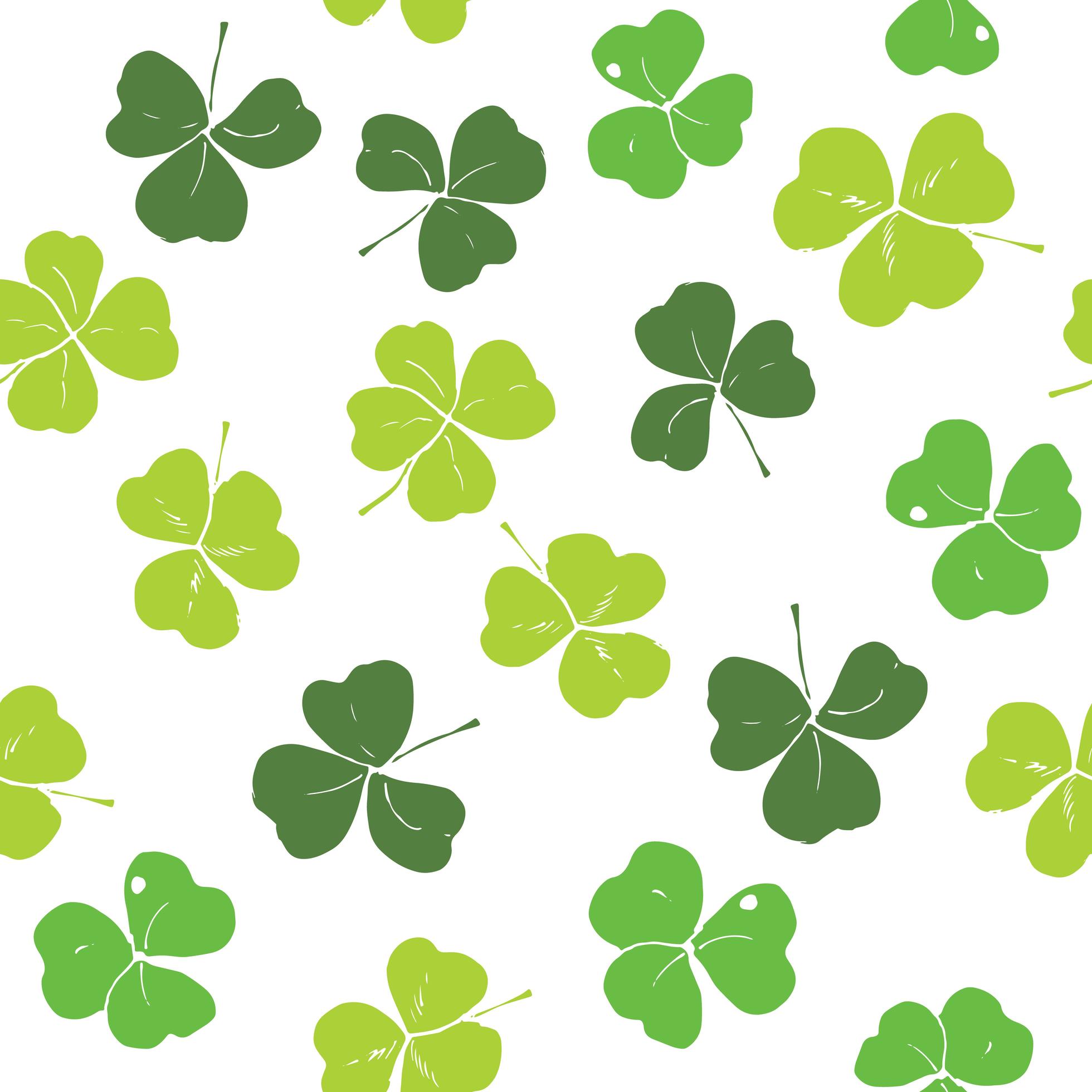 Clover Leaf Hand Drawn Doodle Seamless Pattern Vector Illustration St