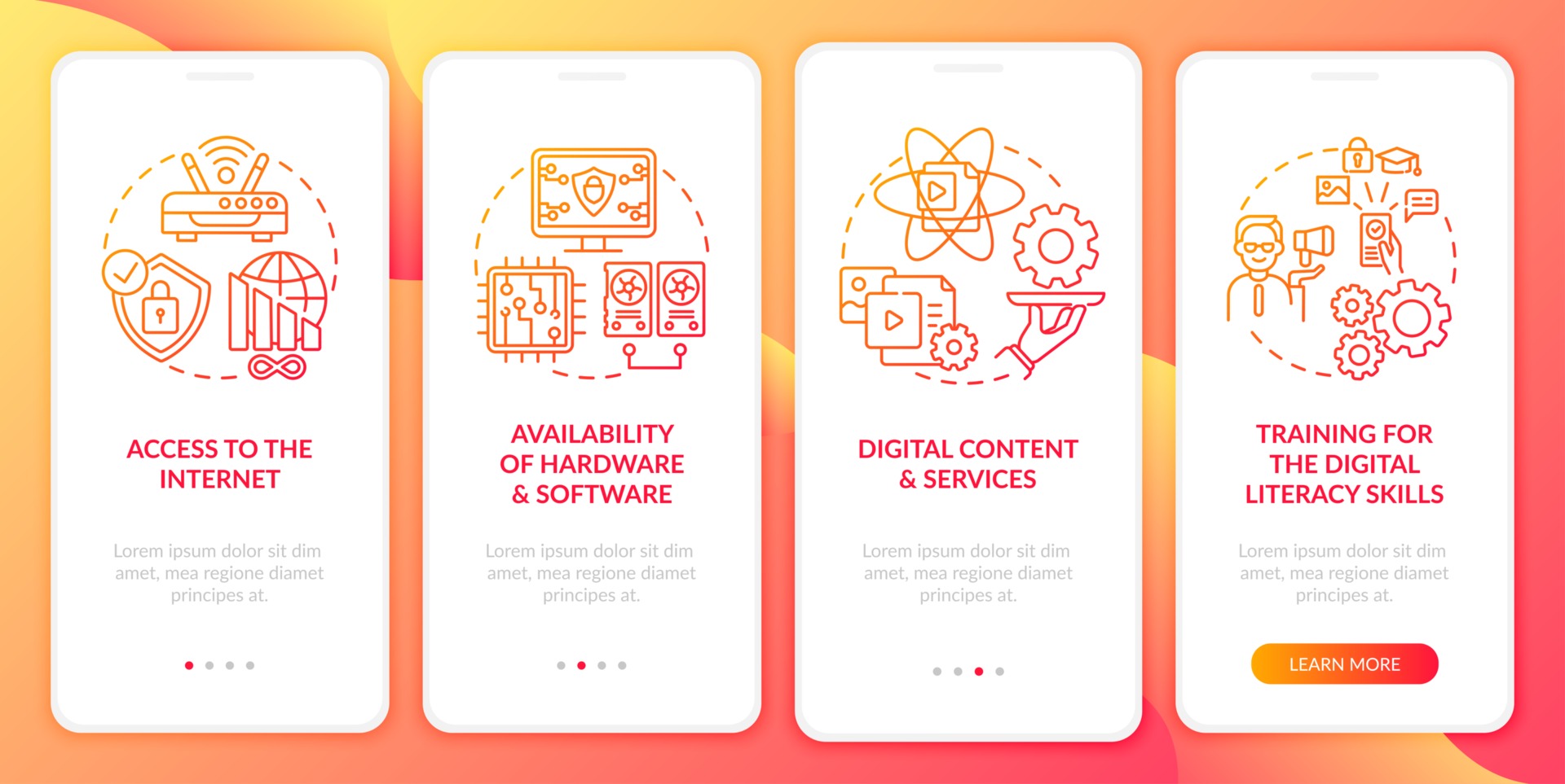 Digital Inclusion Components Red Onboarding Mobile App Page Screen With Concepts 2486856 Vector