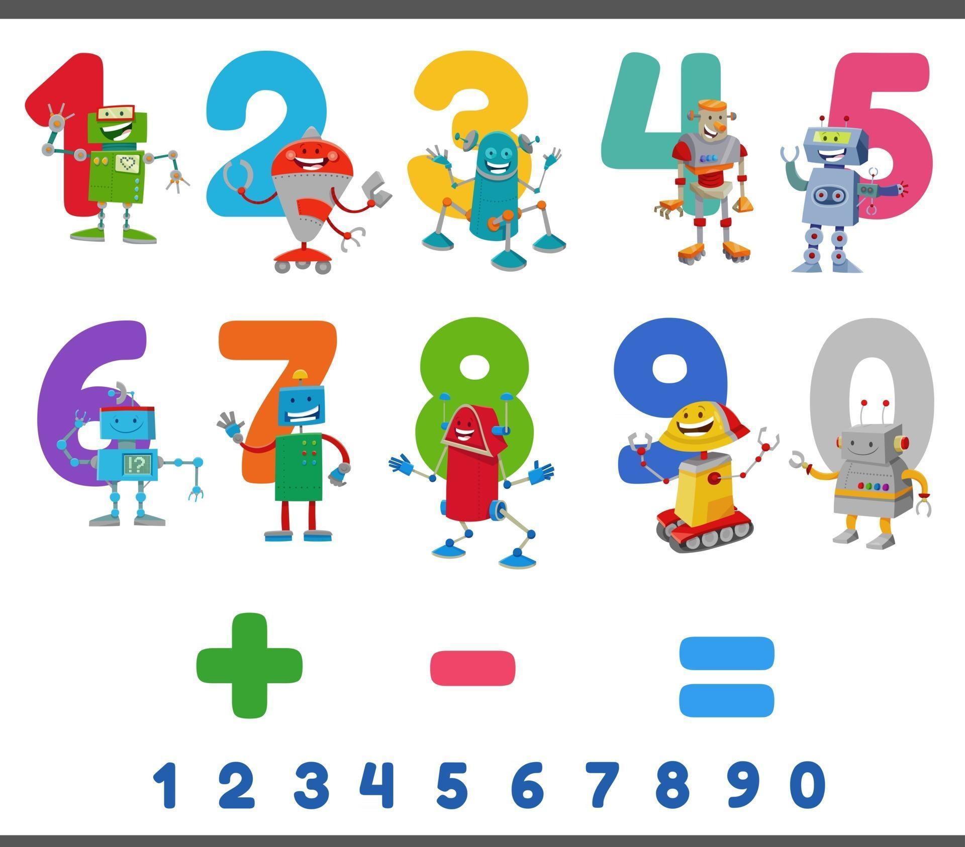 educational numbers set with happy robots characters 2492245 Vector Art ...