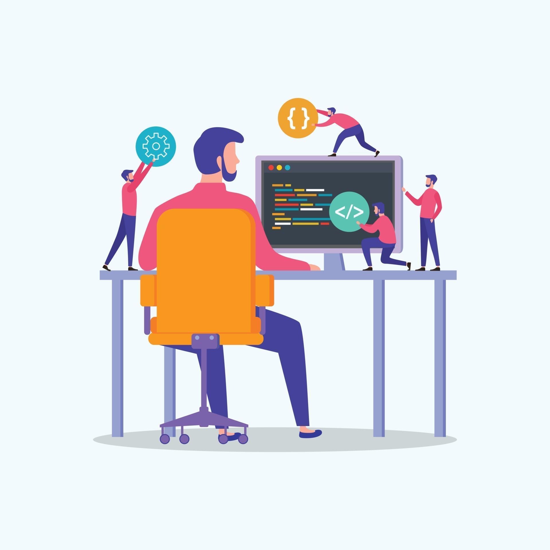 Programmers code the web site on the laptop vector illustration 2494602 ...