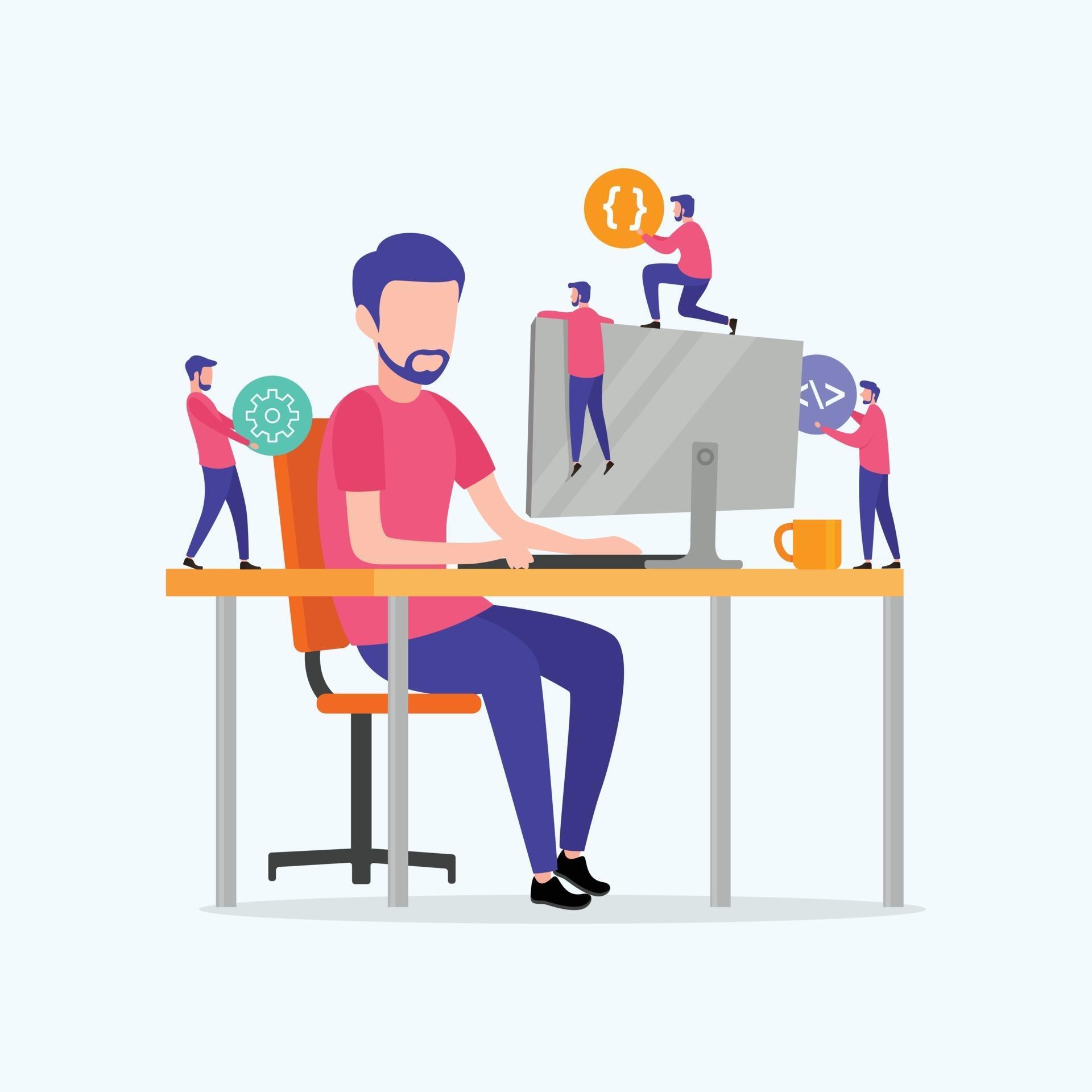 Programmers code the web site on the laptop vector illustration 2494606 ...