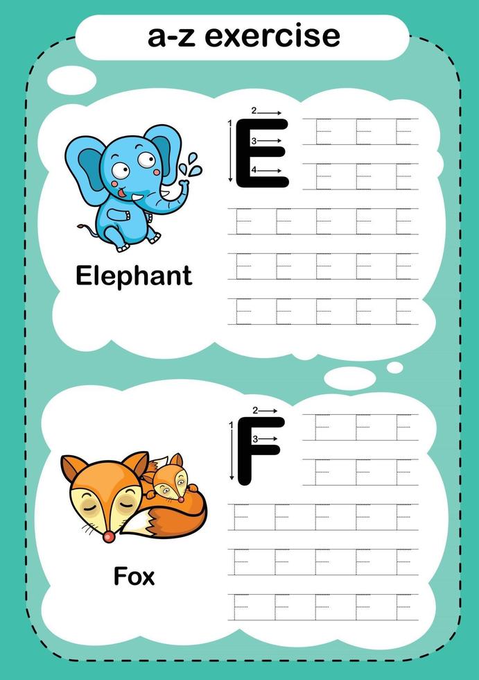Alphabet Letter E and F exercise with cartoon vocabulary illustration ...