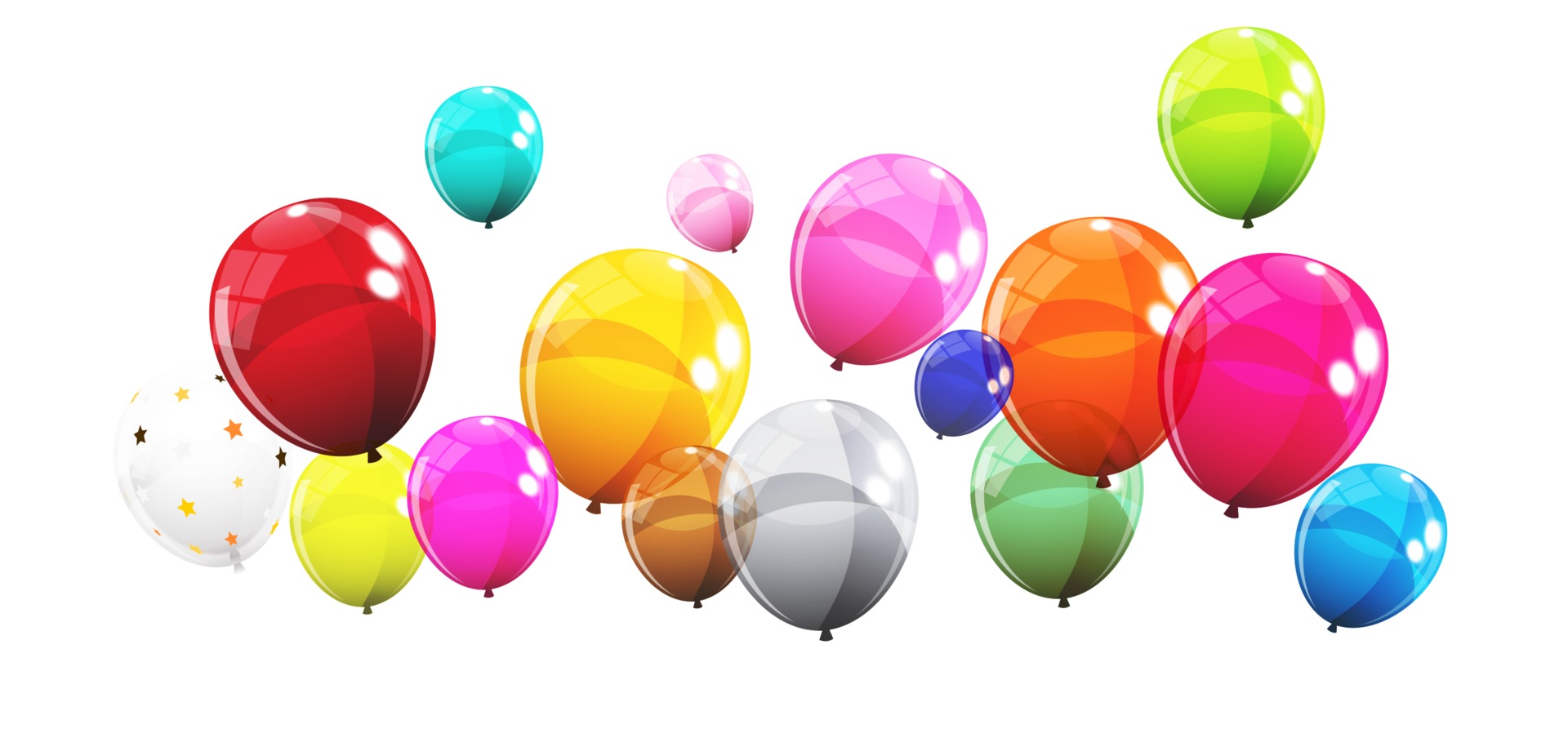 Group Of Colour Glossy Helium Balloons Isolated On White Background