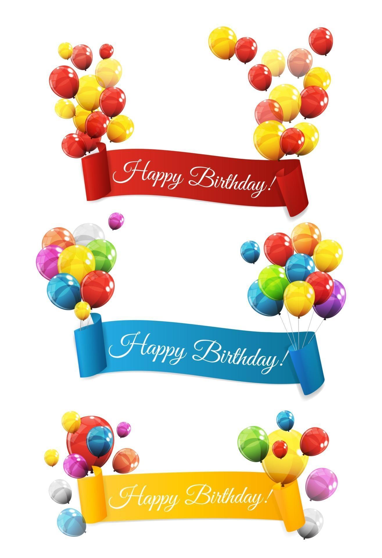 Group Of Colour Glossy Helium Balloons With Ribbon Isolated On White