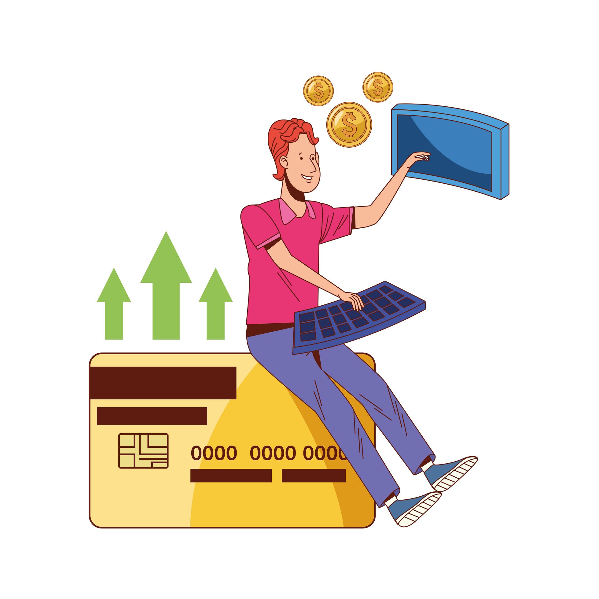 man using computer 2507035 Vector Art at Vecteezy