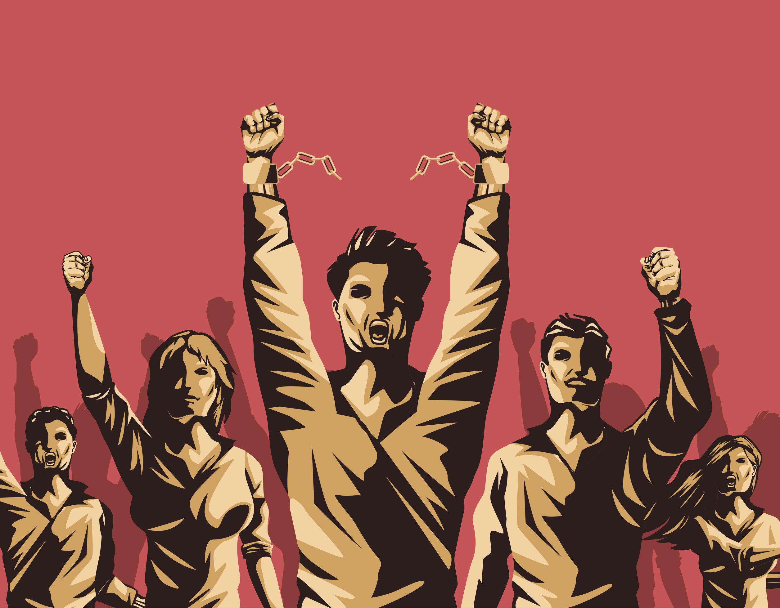 five workers protesting 2507312 Vector Art at Vecteezy