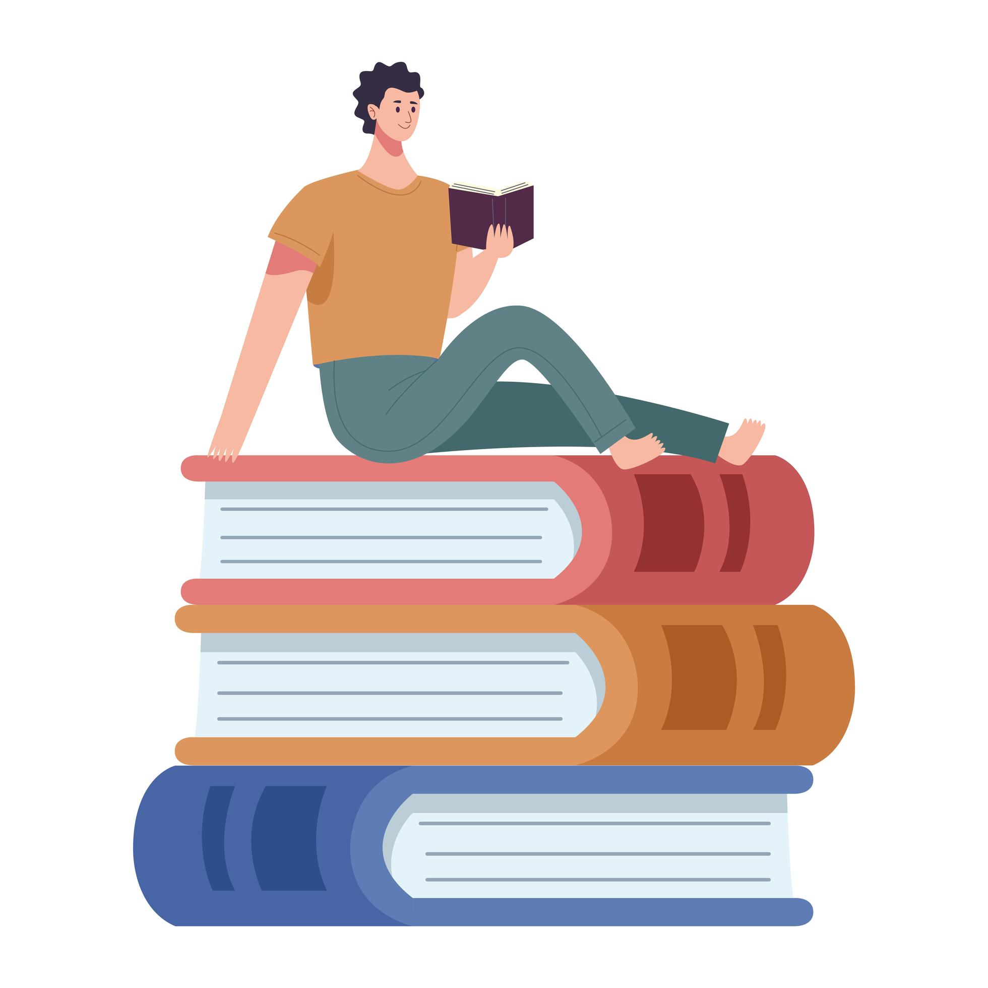 Reader Man Reading Book Seated In Books Character 2507321 Vector Art At