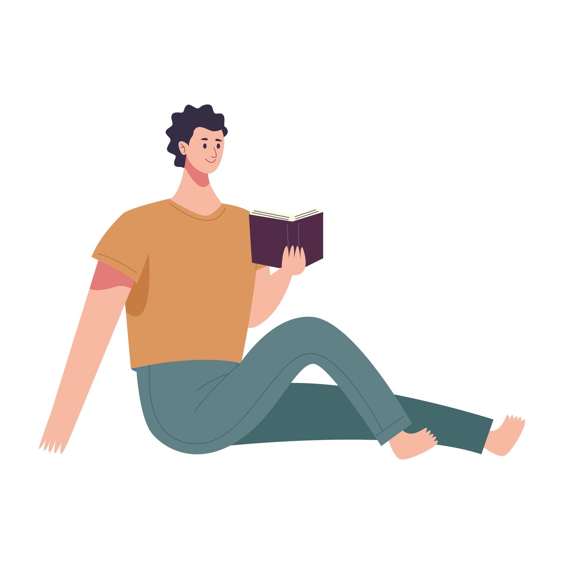 Reader Man Reading Book Seated Character 2507540 Vector Art At Vecteezy