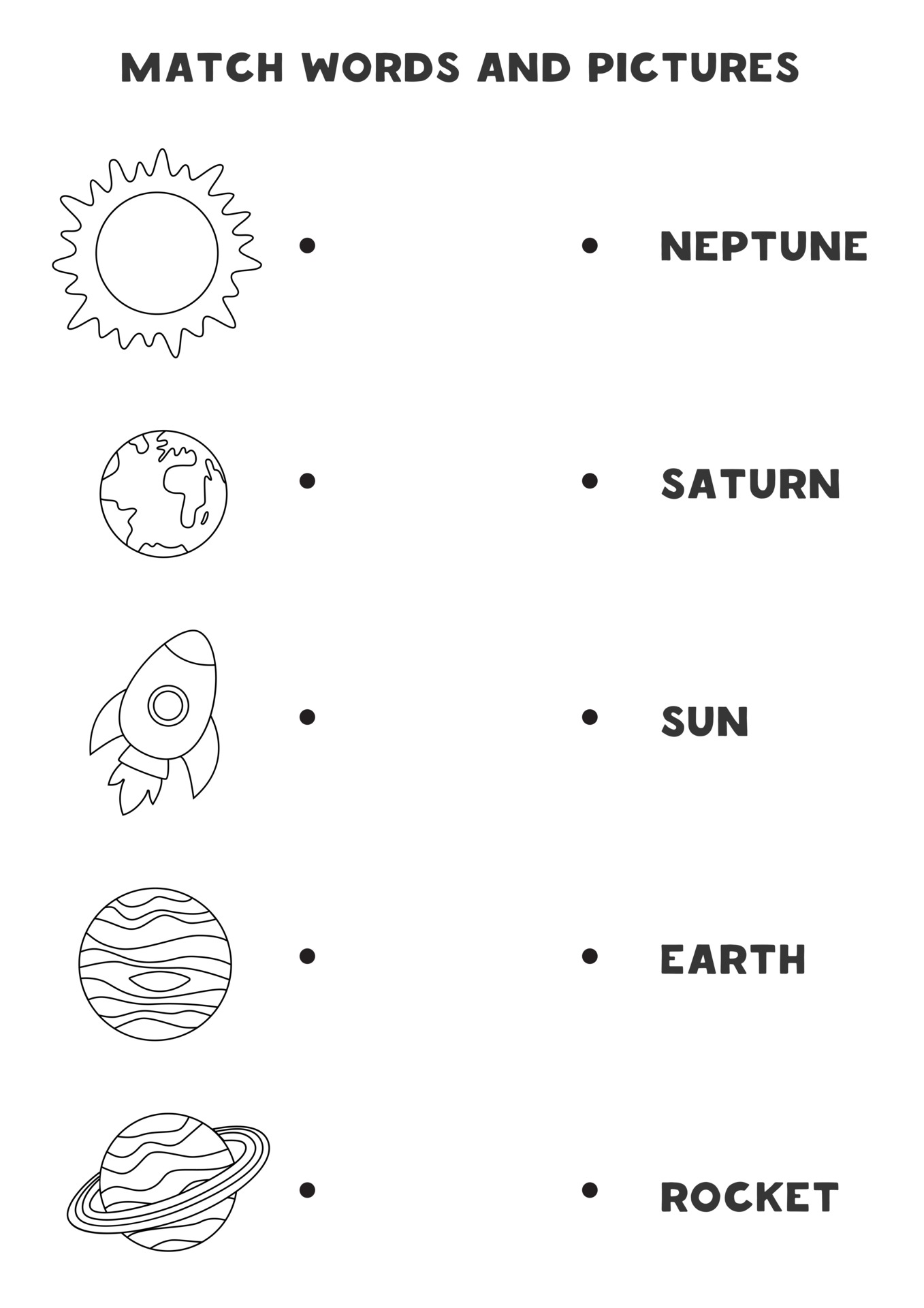 Matching Planets Of Solar System And The Words Educational Game For