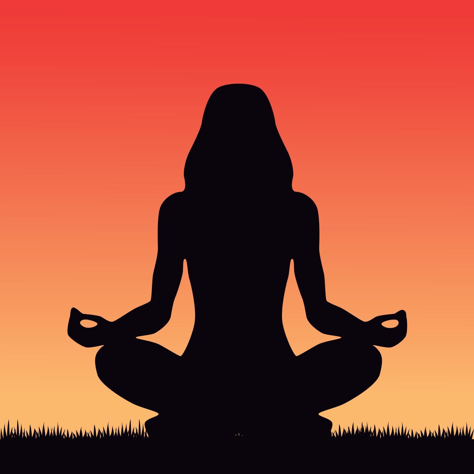 Young Woman Silhouette Practicing Yoga At Sunset 2520923 Vector Art At