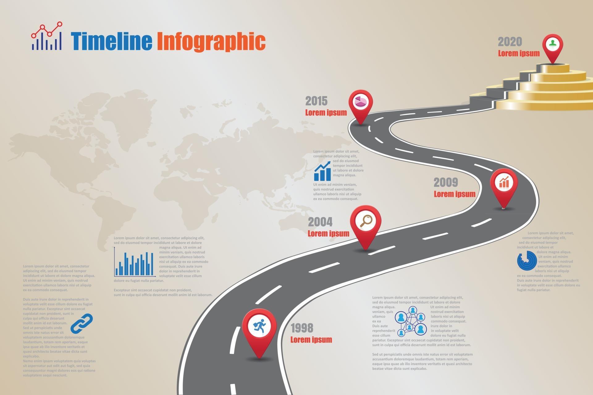 Illuminated 3d business timeline infographic road to reward podium ...