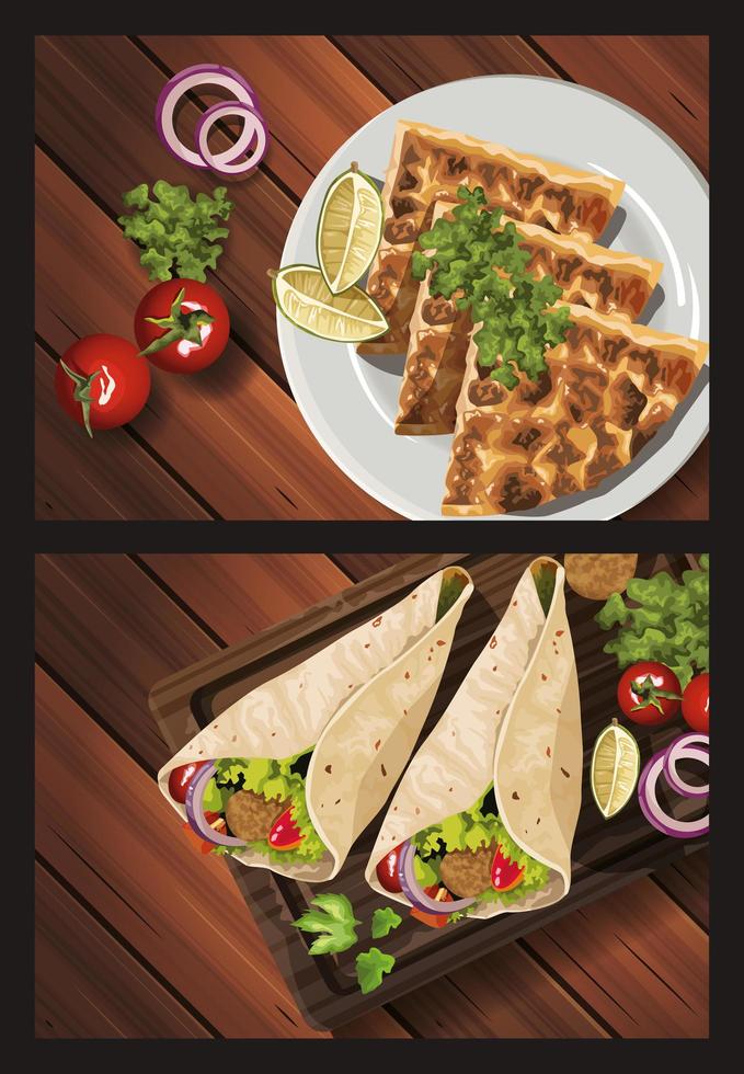 middle eastern food in wooden table 2526911 Vector Art at Vecteezy