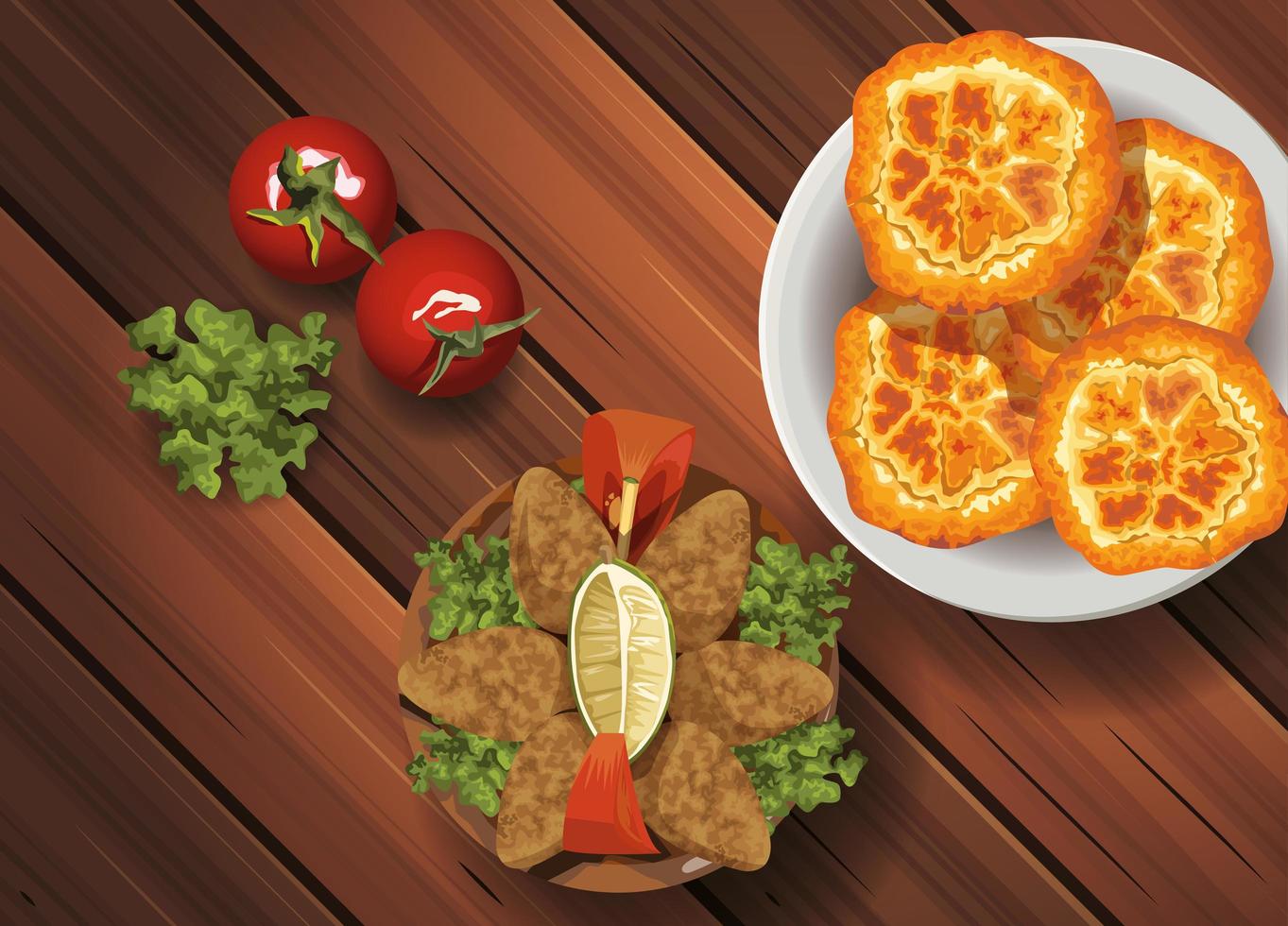 middle eastern food in wooden table 2526915 Vector Art at Vecteezy