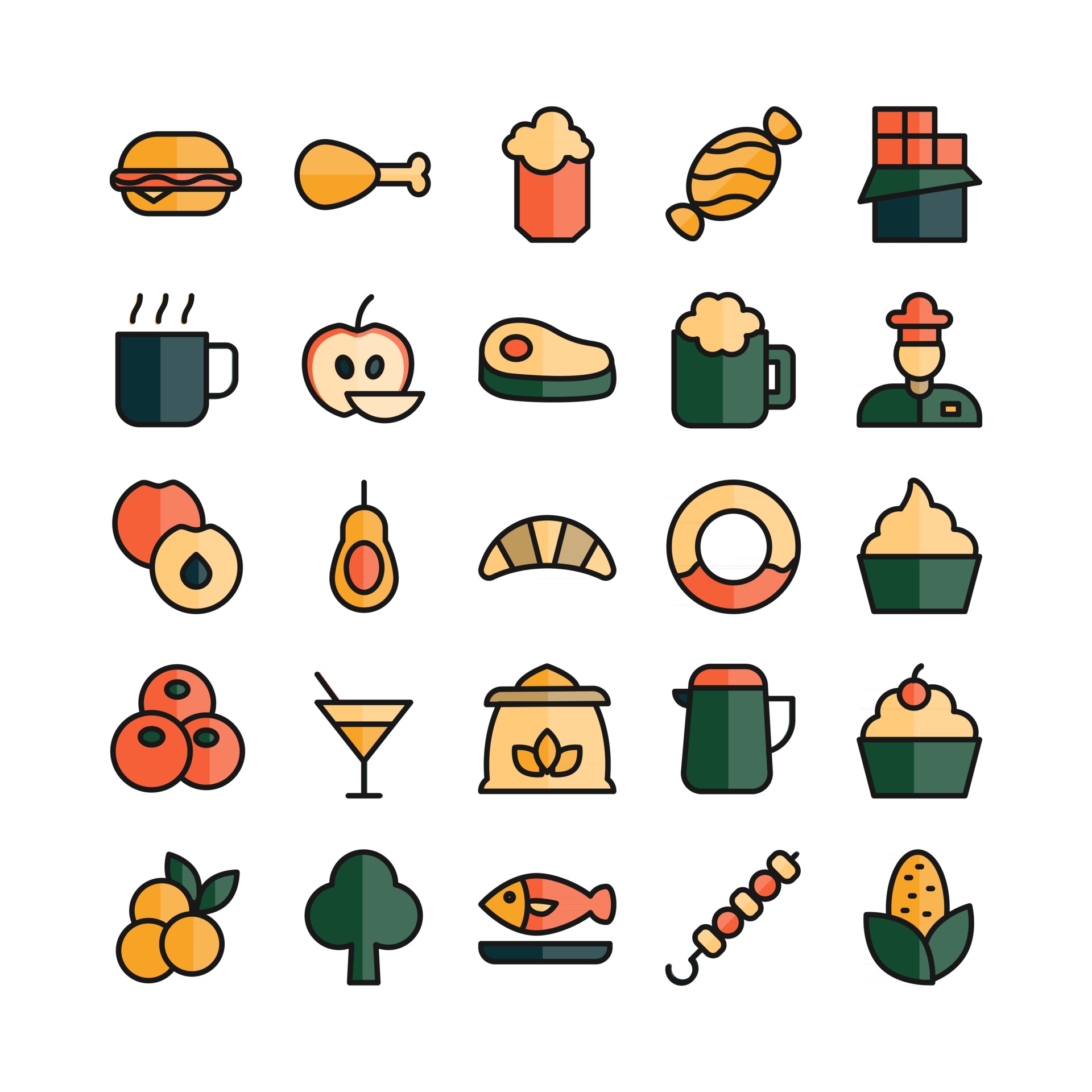 Food Icon Set Vector Flat Line For Website Mobile App Presentation Social Media Suitable For