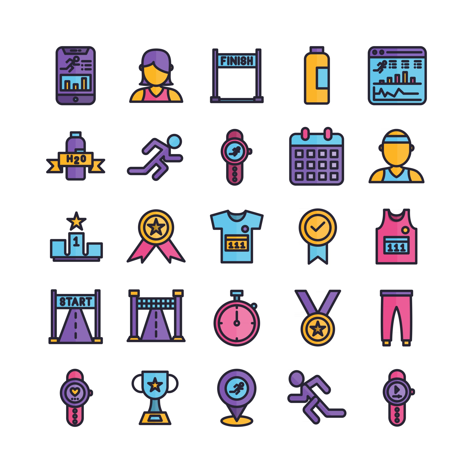 Running icon set vector flat line for website mobile app presentation ...
