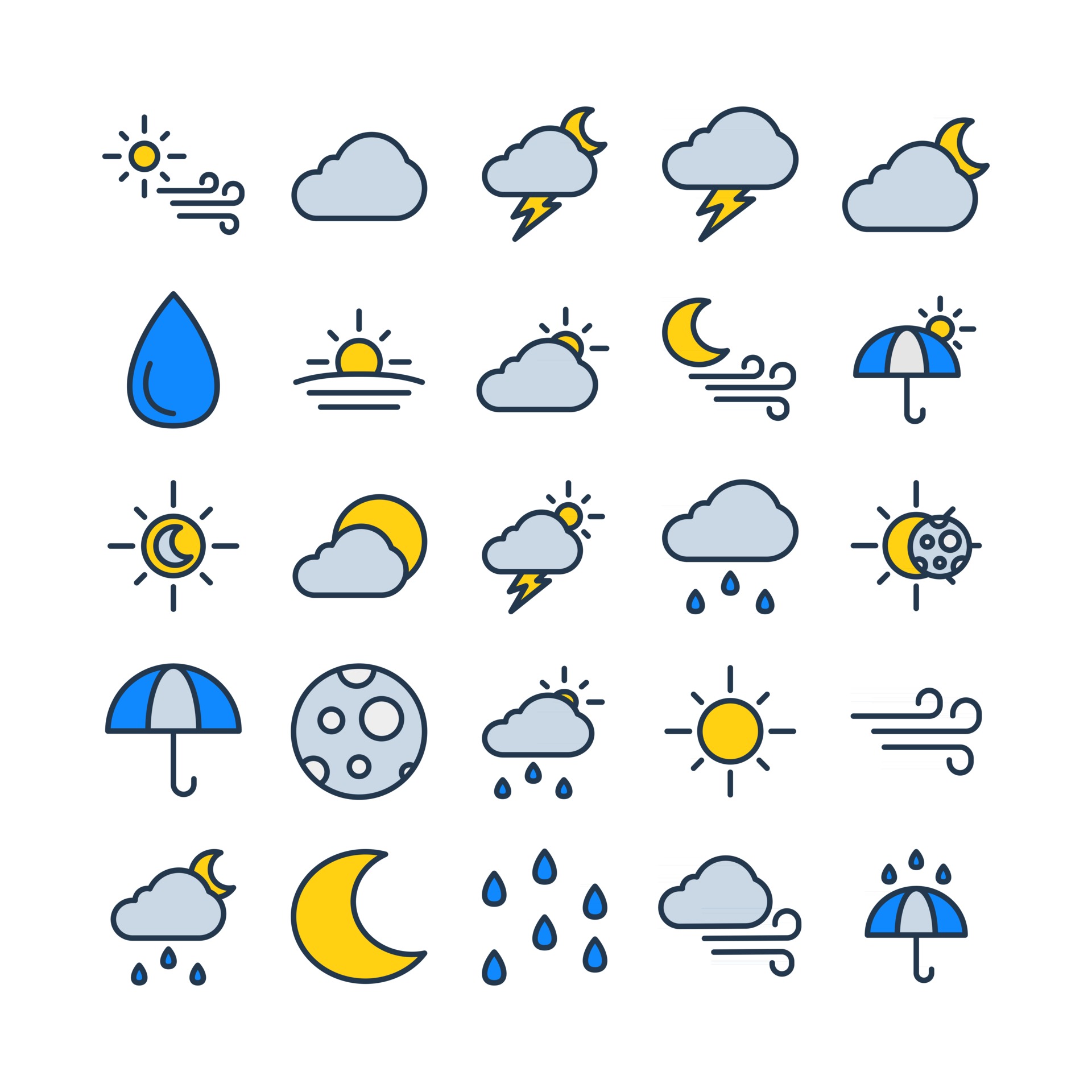 Weather icon set vector flat line for website mobile app presentation ...