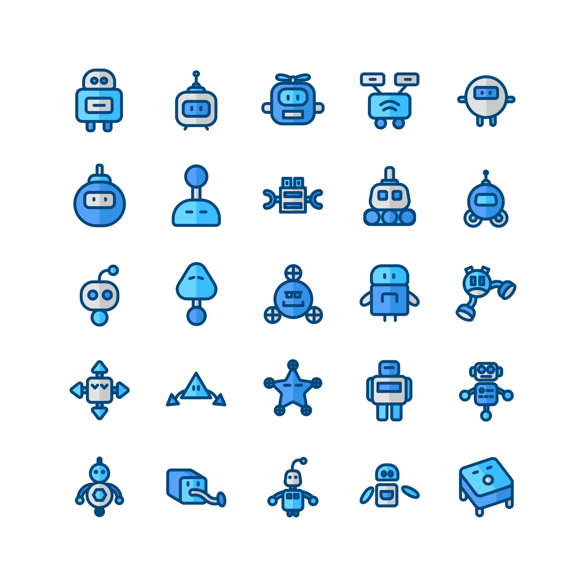 Robotic icon set vector flat line for website mobile app presentation ...