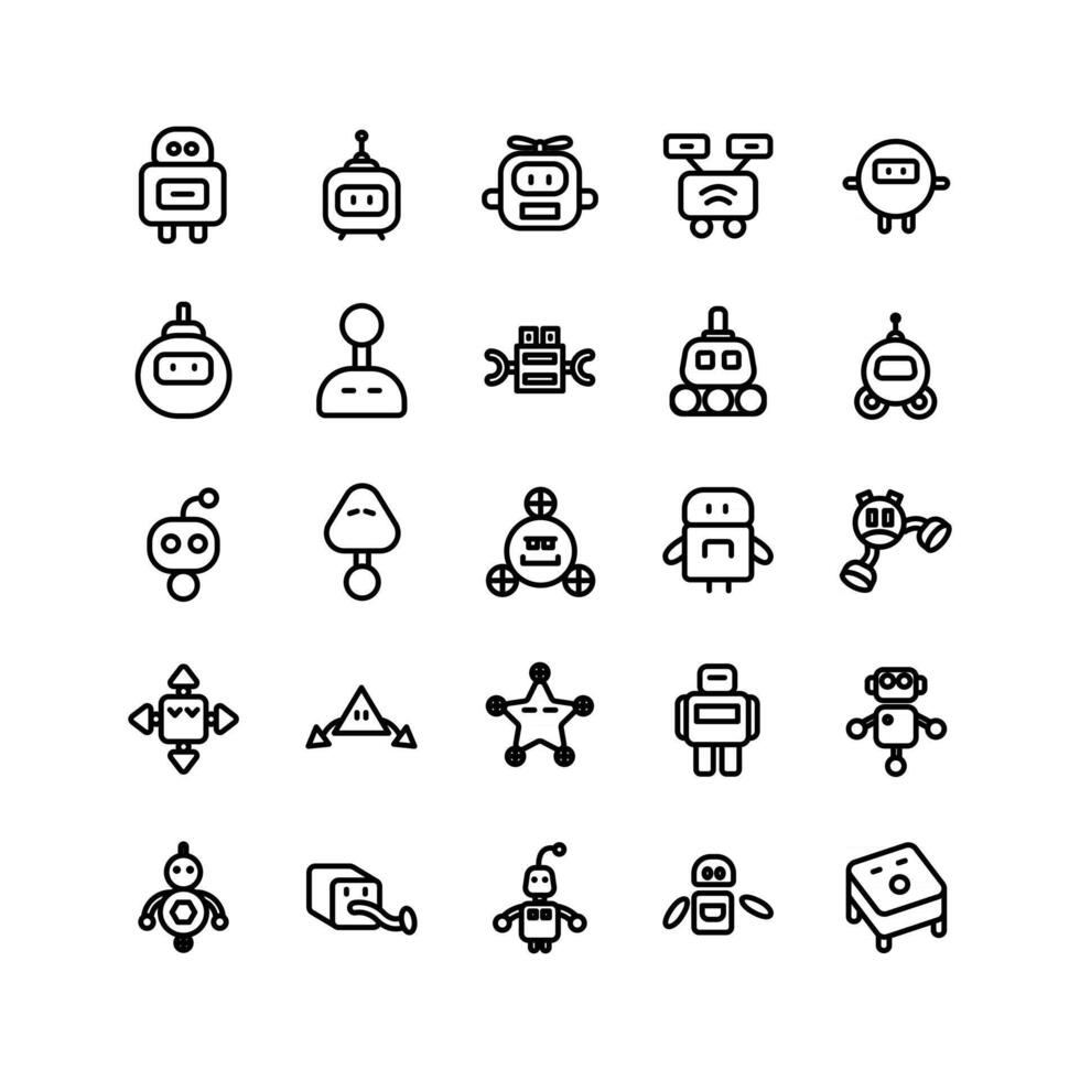 Robotic icon set vector line for website mobile app presentation social ...