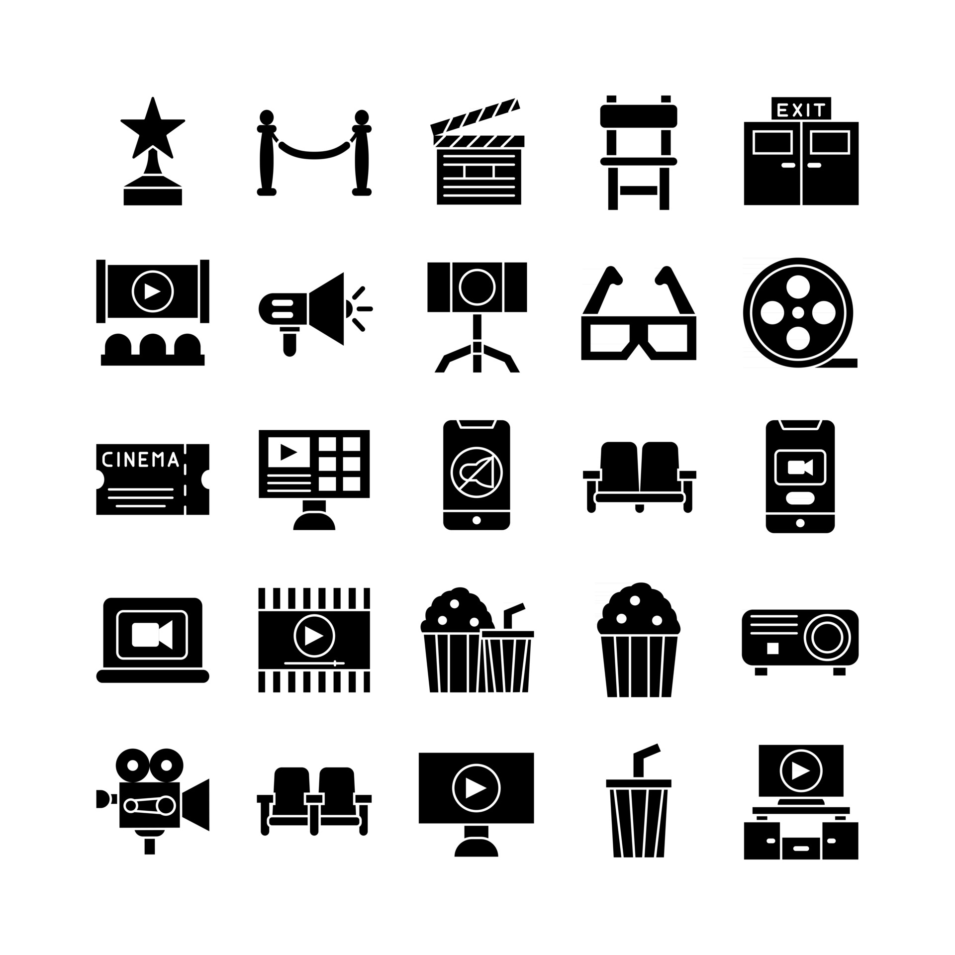 Cinema icon set vector solid for website mobile app presentation social ...