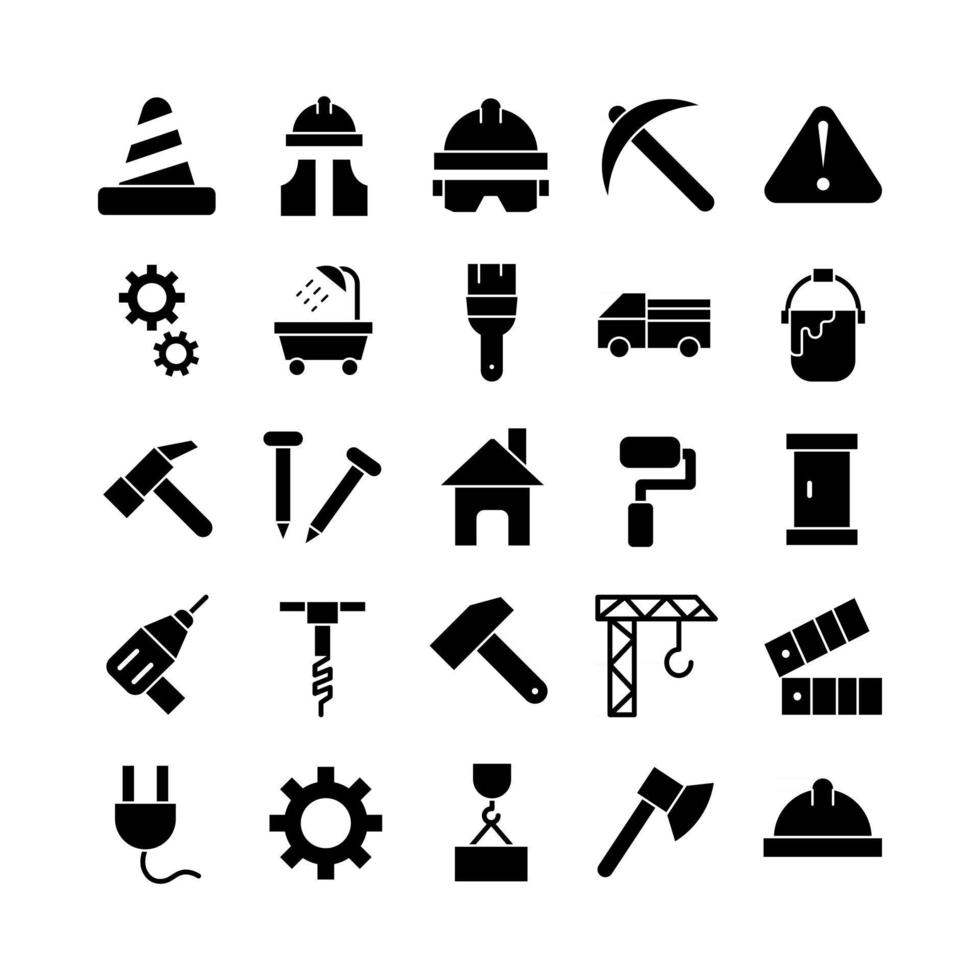 Construction icon set vector solid for website mobile app presentation ...