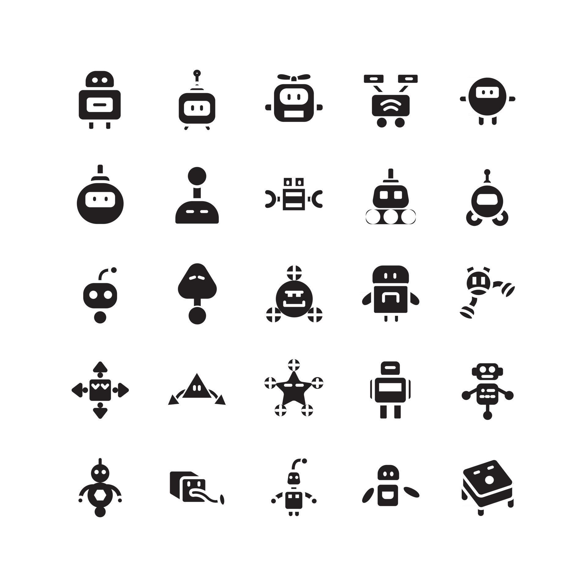 Robotic icon set vector solid for website mobile app presentation ...