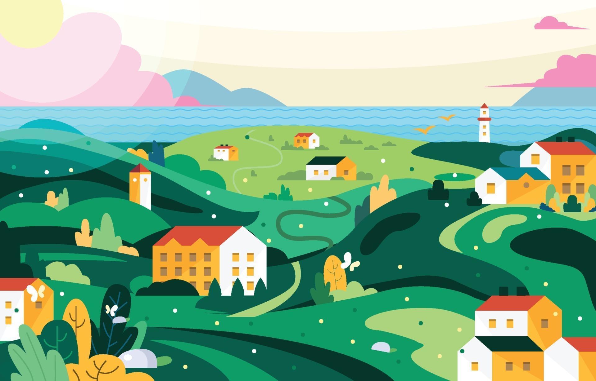 Colorful Summer Green Landscape 2530995 Vector Art at Vecteezy