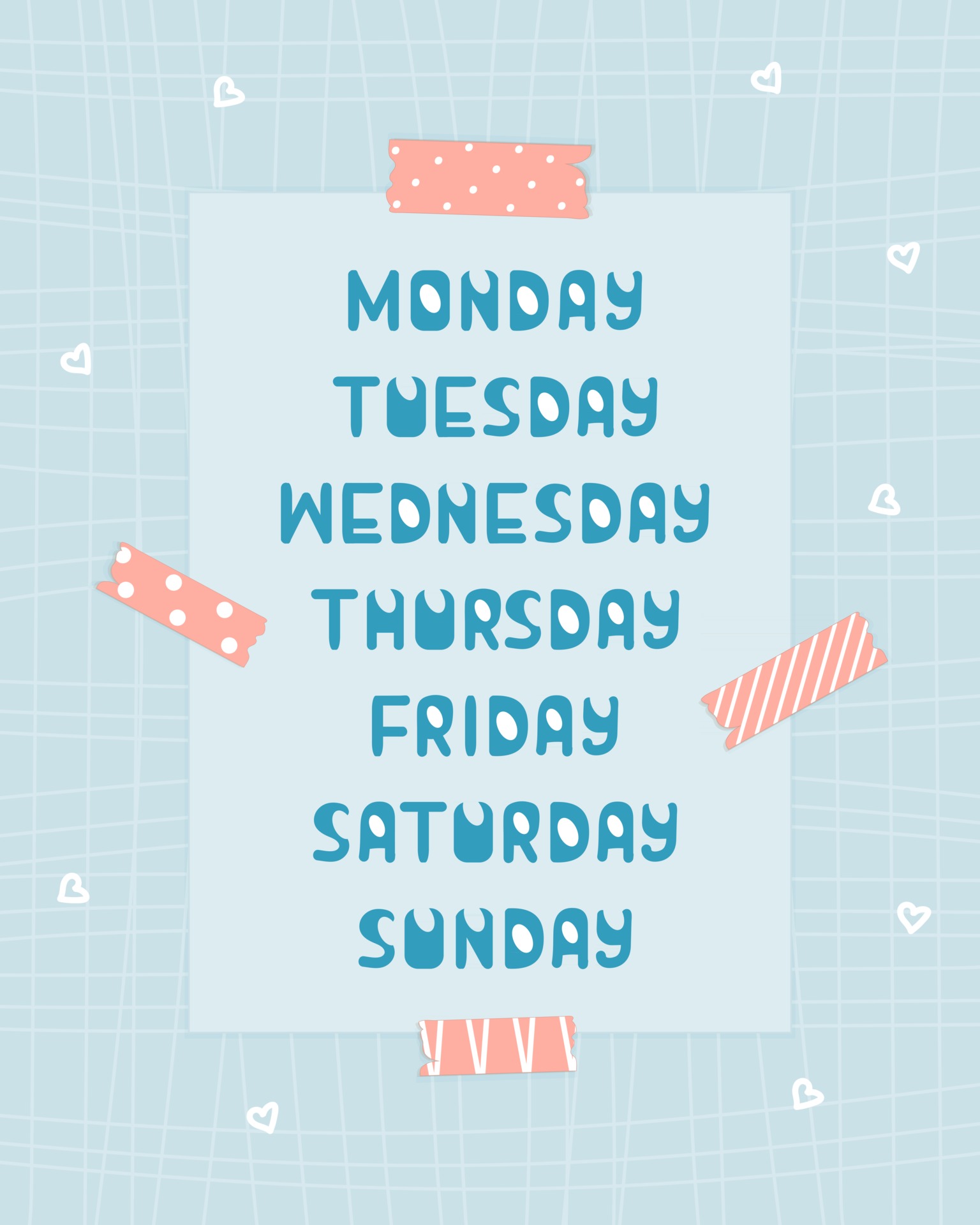 Blue and White Week days from Monday to Sunday on blue background with ...