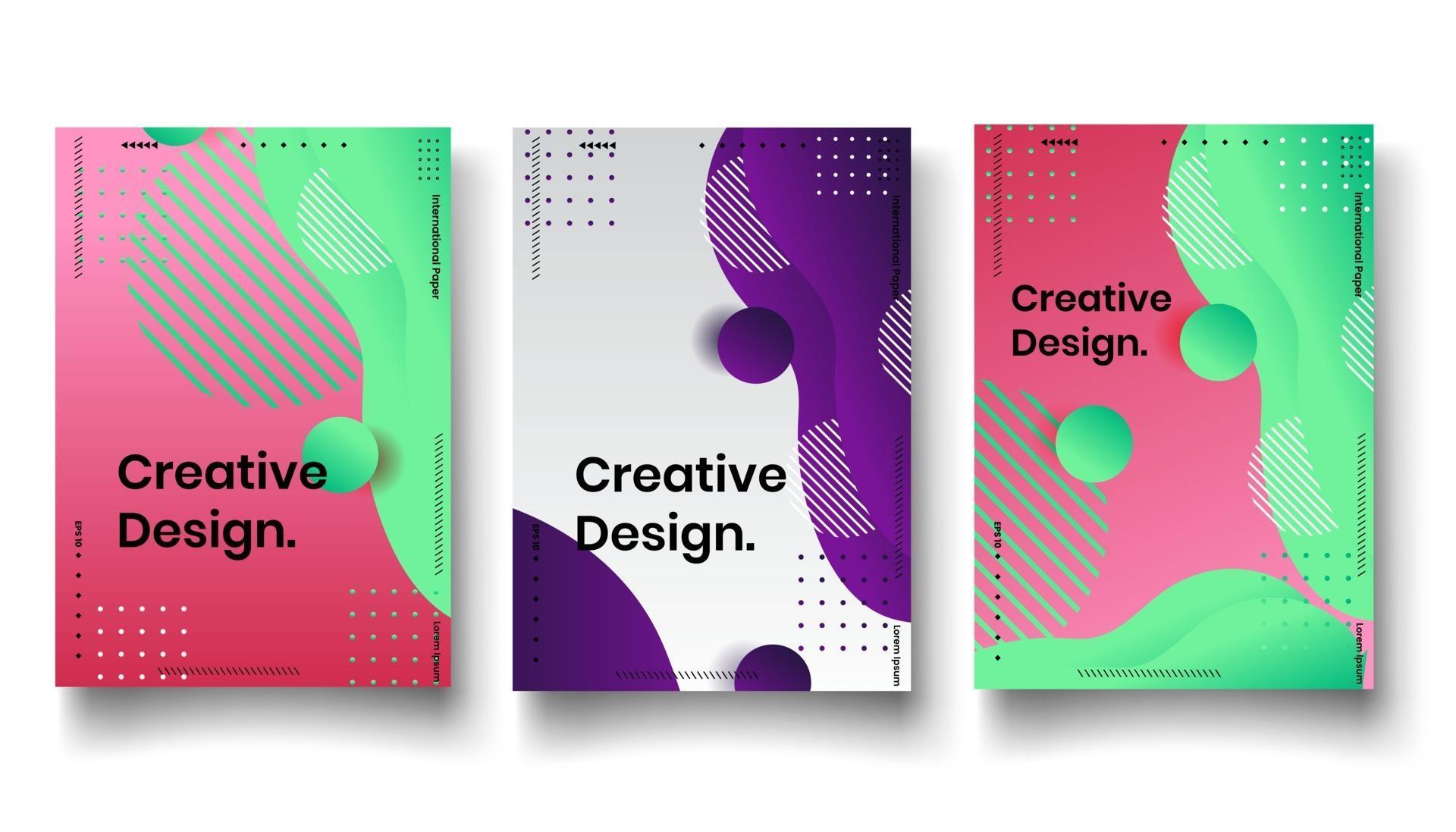 Cover design template set with abstract lines modern different color gradient style on ...