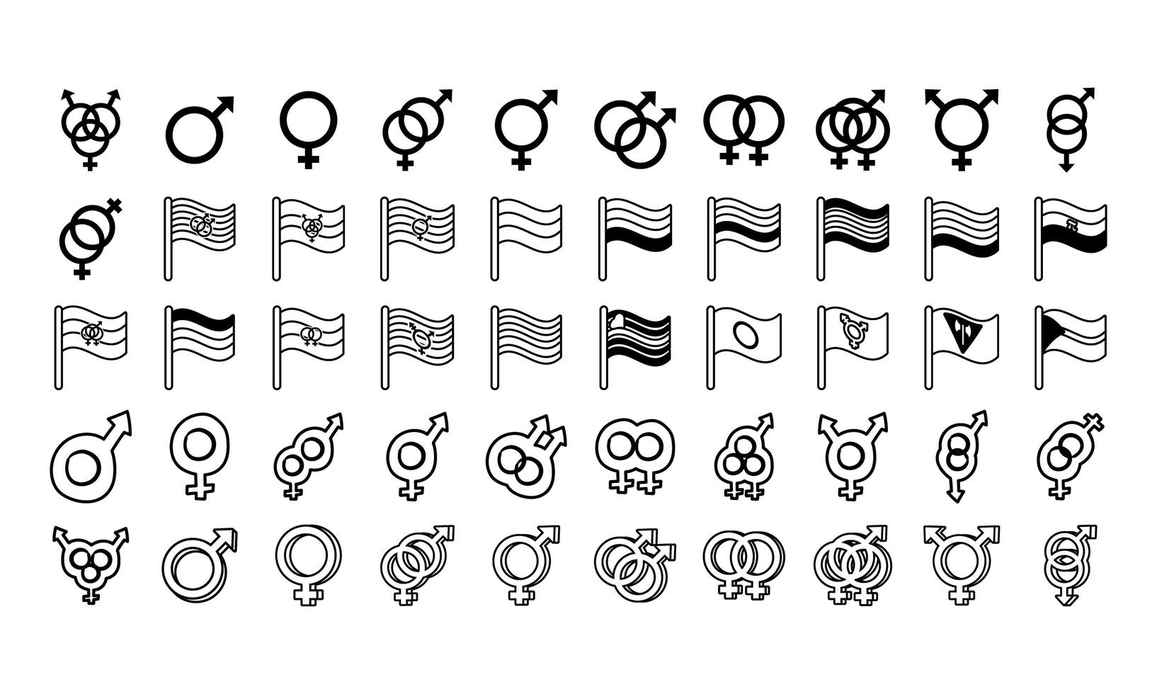 Bundle Of Genders Symbols Of Sexual Orientation And Flags Line Style