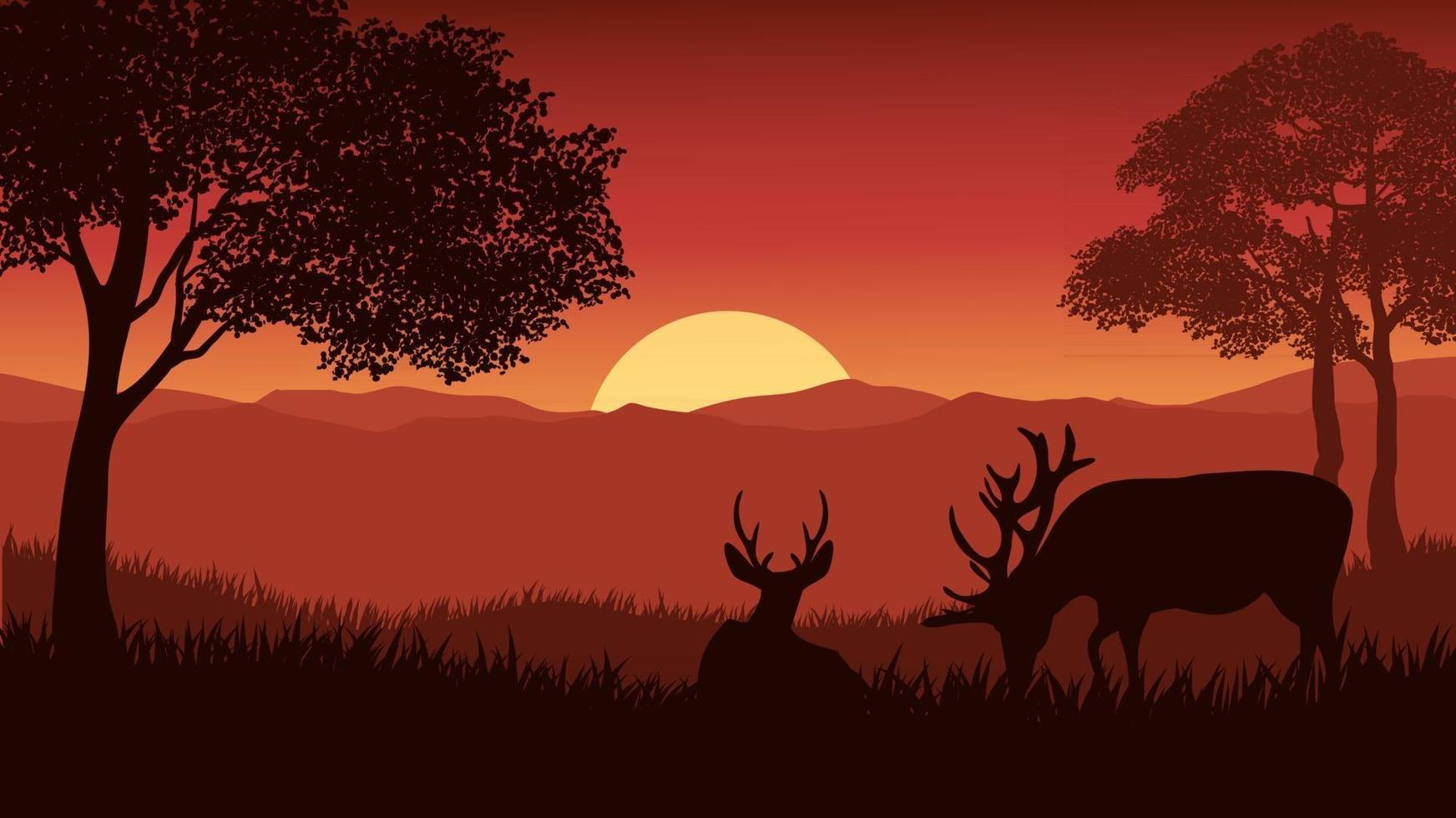 Deer On Sunset Forest 2568411 Vector Art at Vecteezy